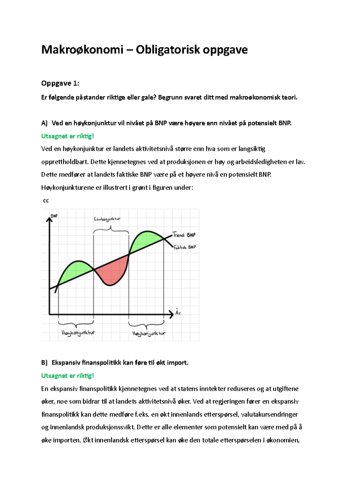 Makroøkonomi - oblig - Makroøkonomi – Obligatorisk oppgave Oppgave 1: Er følgende påstander ...