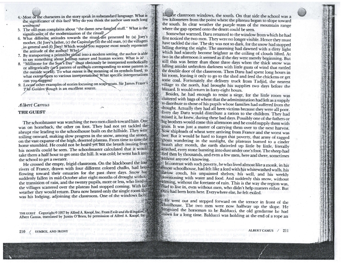 The Guest Albert Camus - - Studocu
