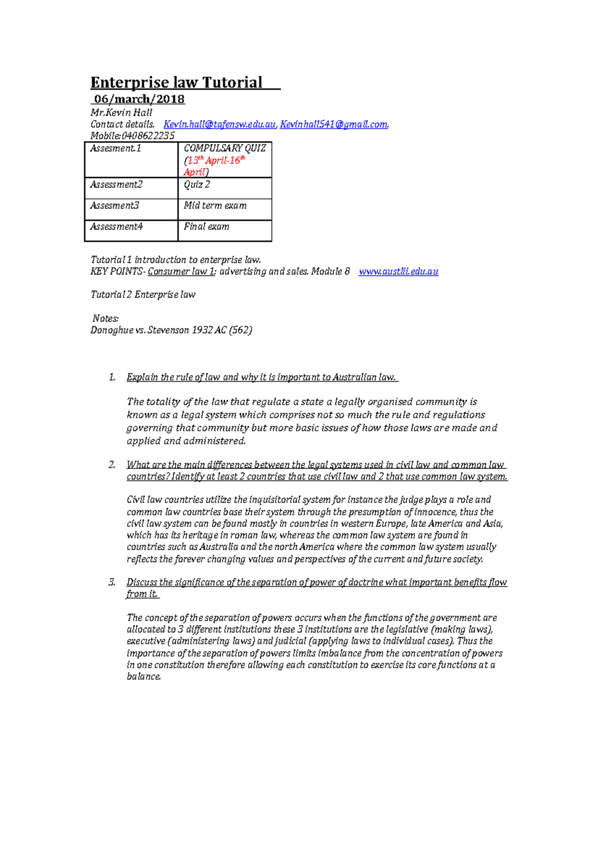 Enterprise law Tutorial - Enterprise law Tutorial 06/march/ Mr Hall ...