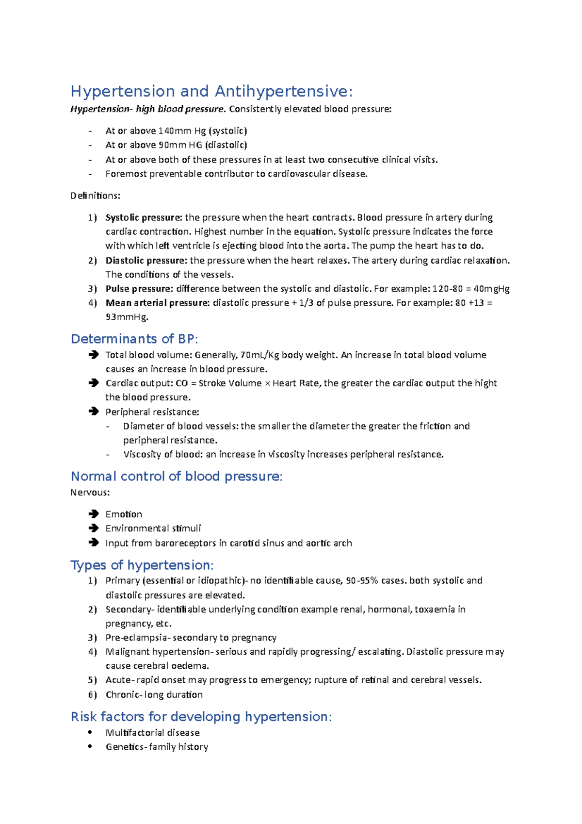 Week Five Notes- BIOL122 - Hypertension and Antihypertensive ...