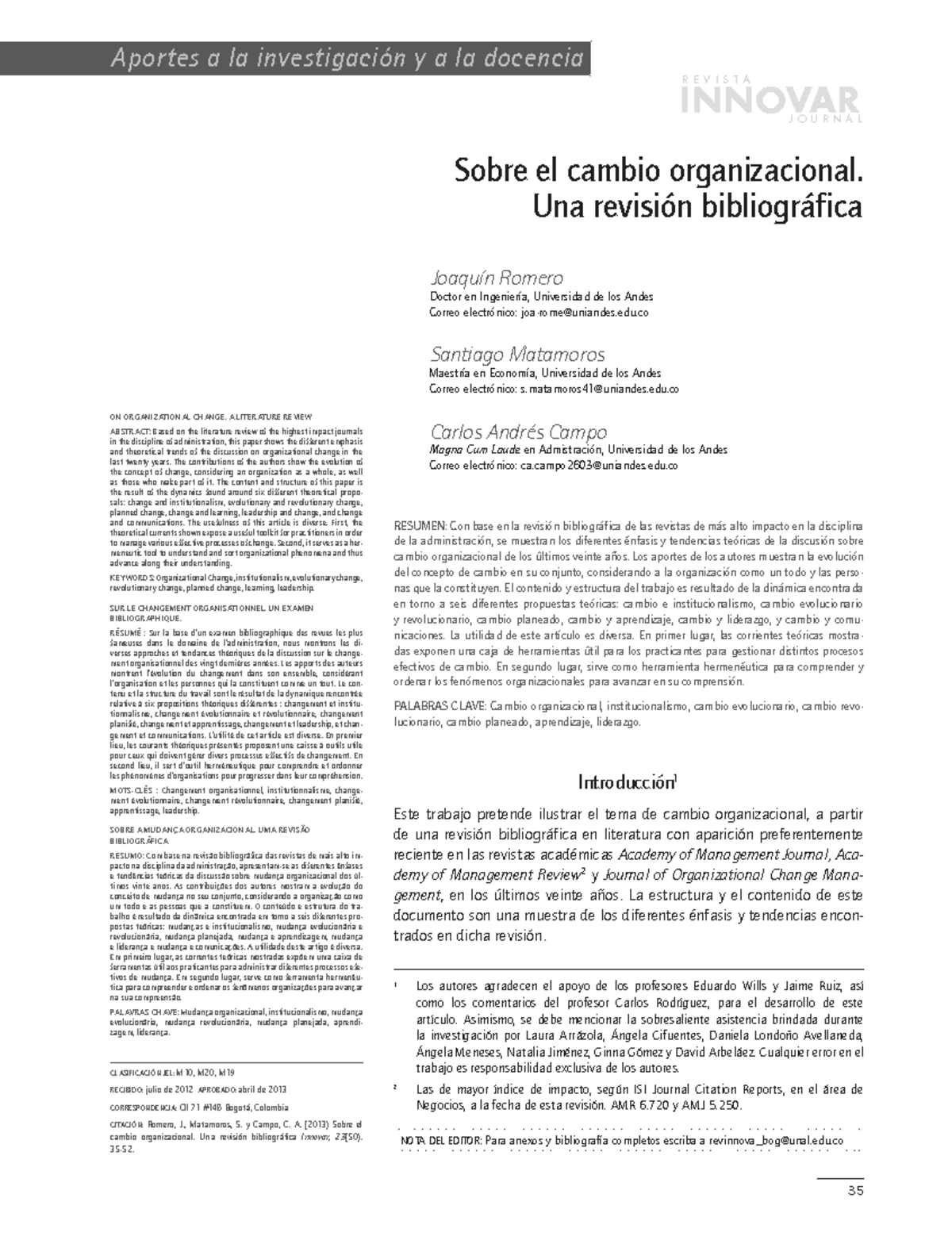 Lectura 1 - MMMMMMMMMMMM - 35 journal revista innovar 35 clasiFicación ...