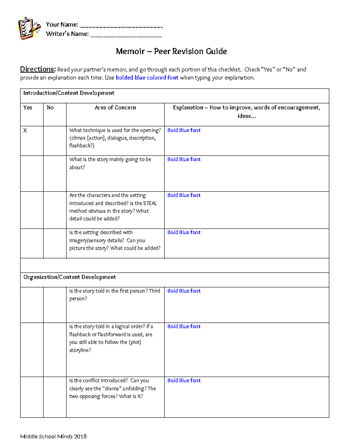Maliah Vincent - Memoir Peer Revision Guide-1 - Your Name ...
