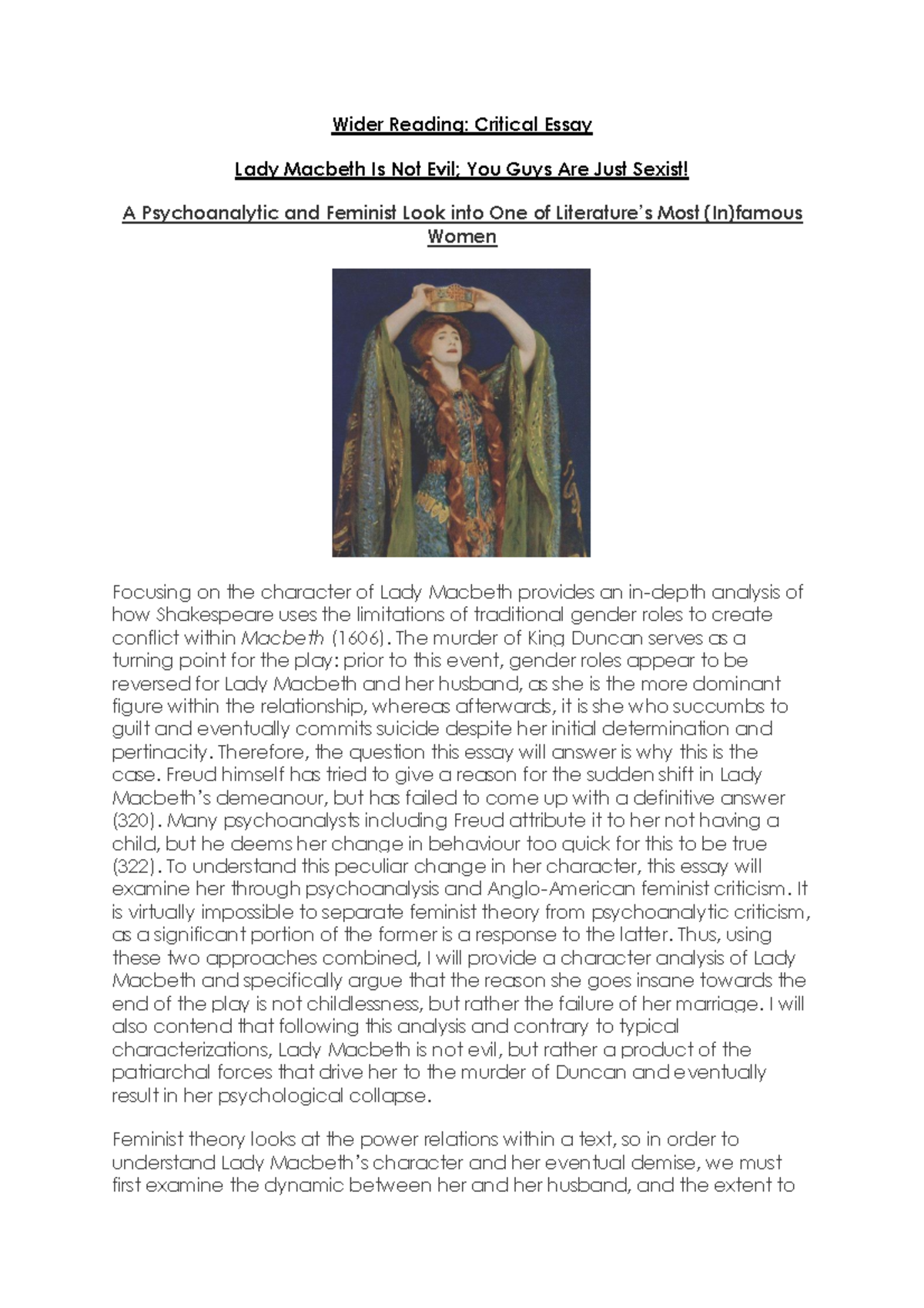 Wider Reading- Lady Macbeth Feminist Analysis - Wider Reading: Critical ...