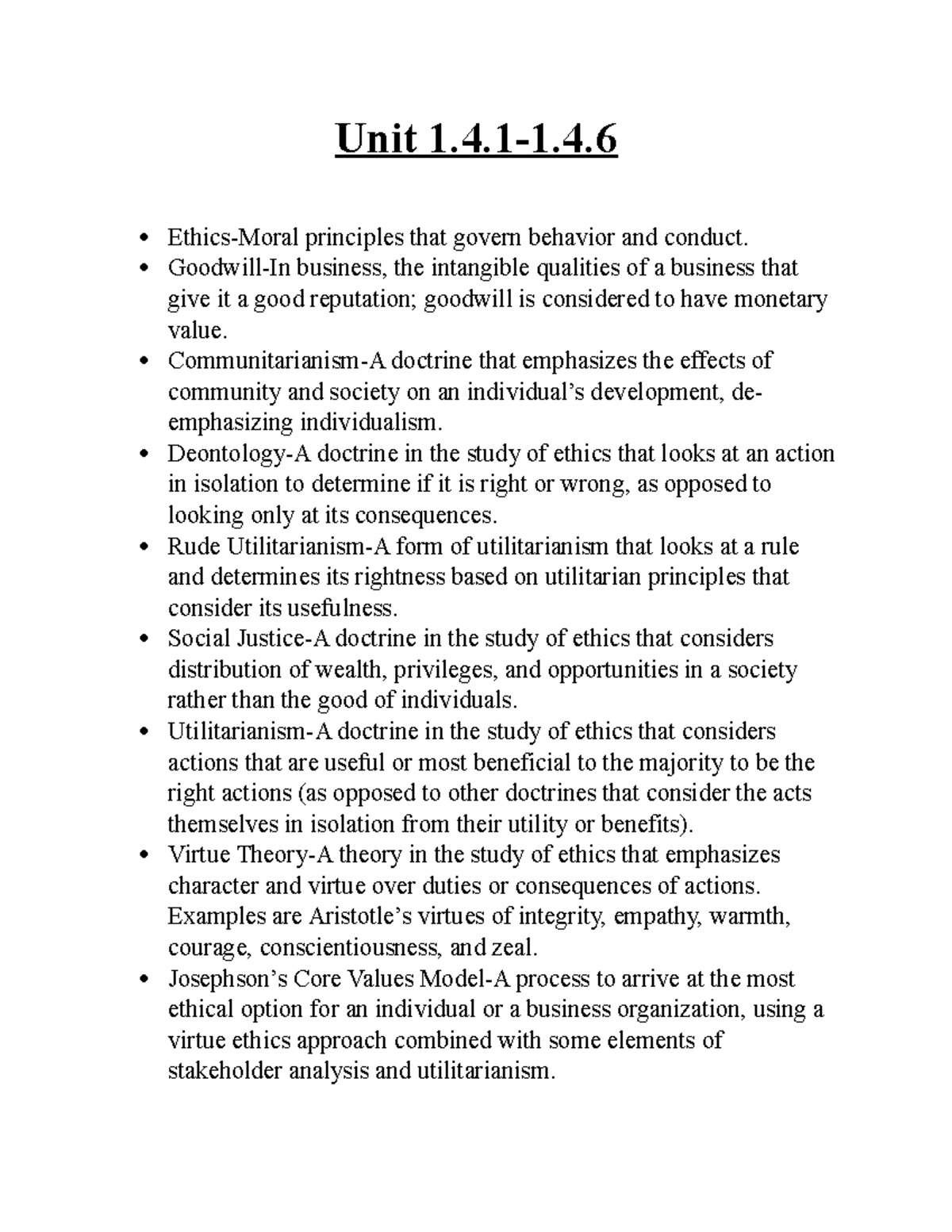 1.4.1-1 -Business Law - Unit 1.4.1-1. Ethics-Moral principles that ...