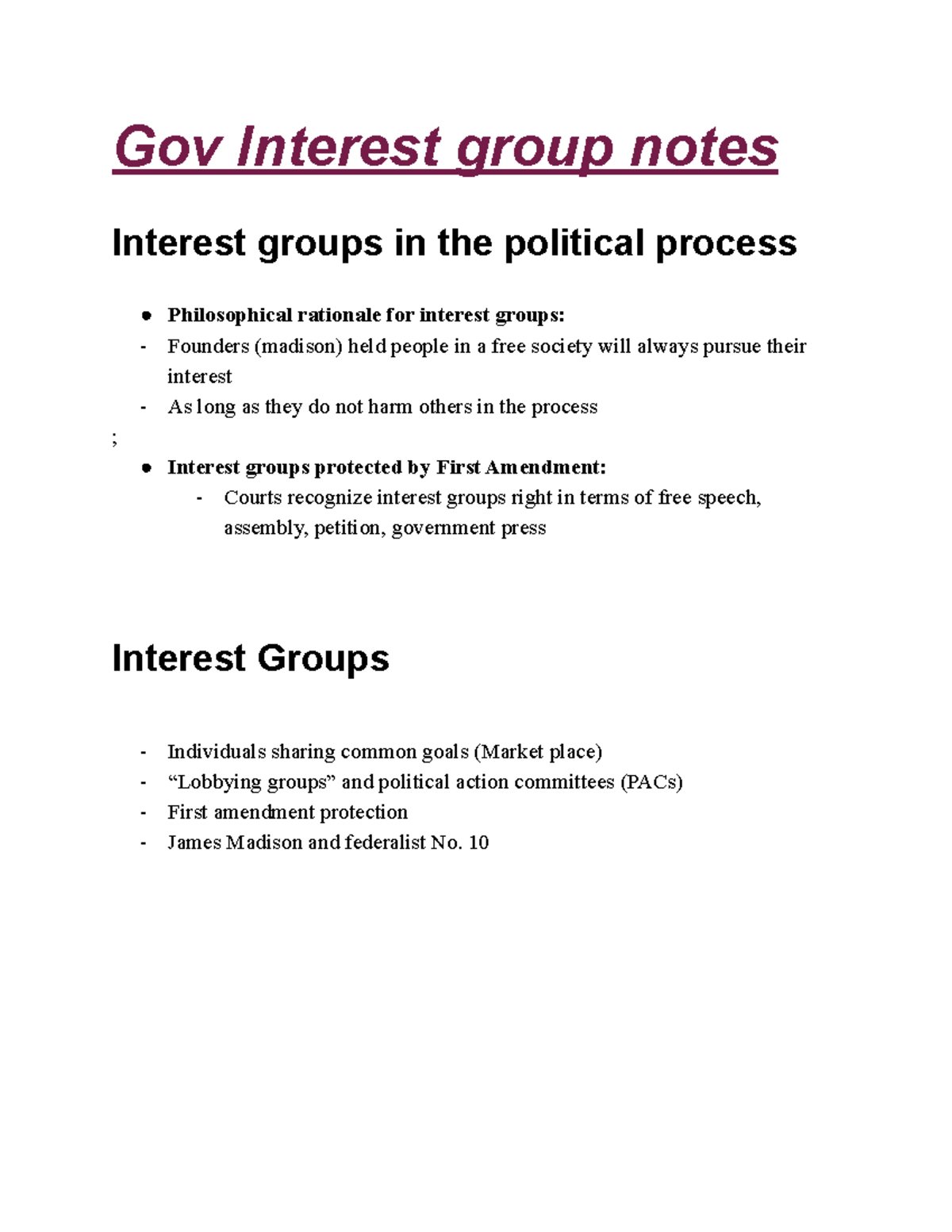 Gov Interest group notes - Gov Interest group notes Interest groups in ...