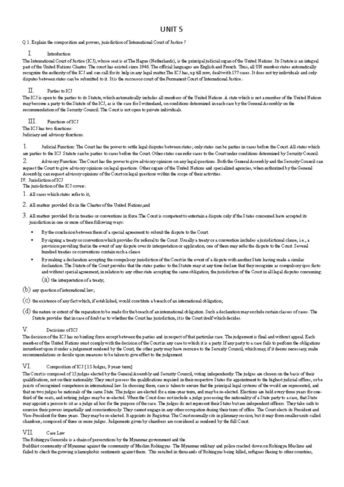 Public International Law 5th unit important answers - Q 1. Explain the ...