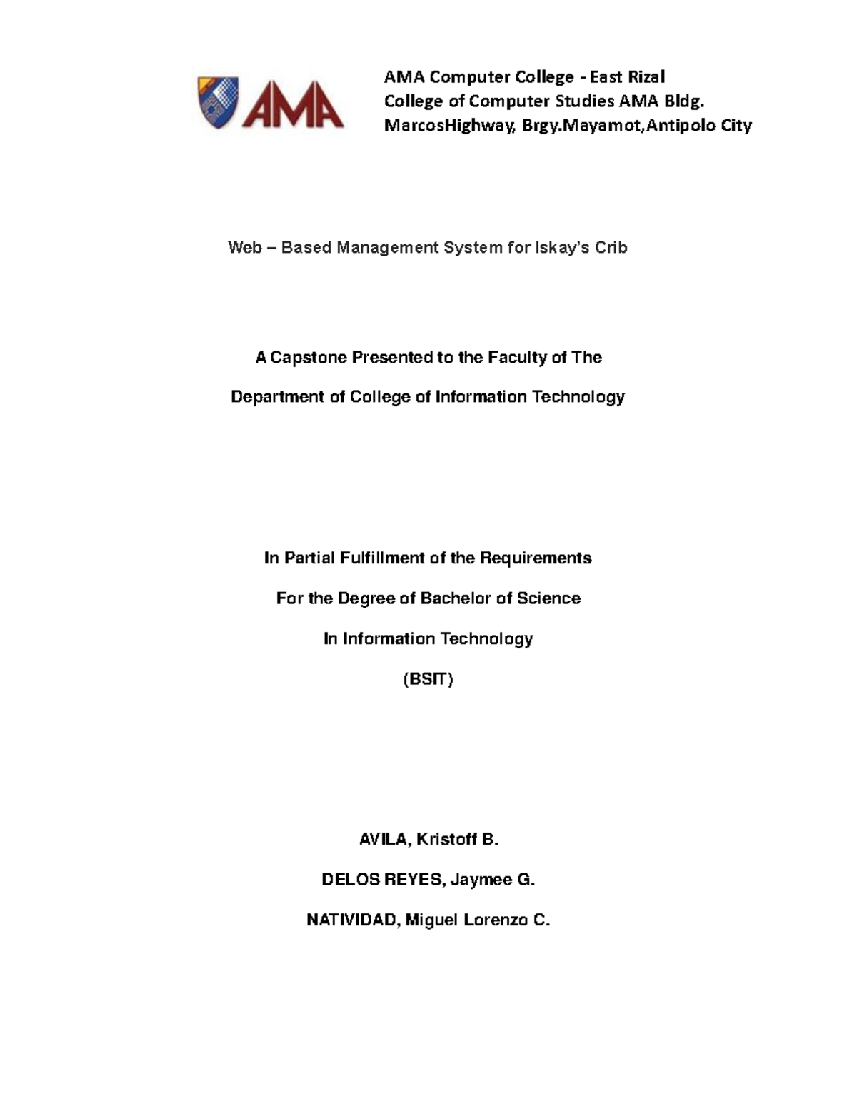 Chapter 1 3 Web based Management System for Iskays Crib Avila Kristoff ...