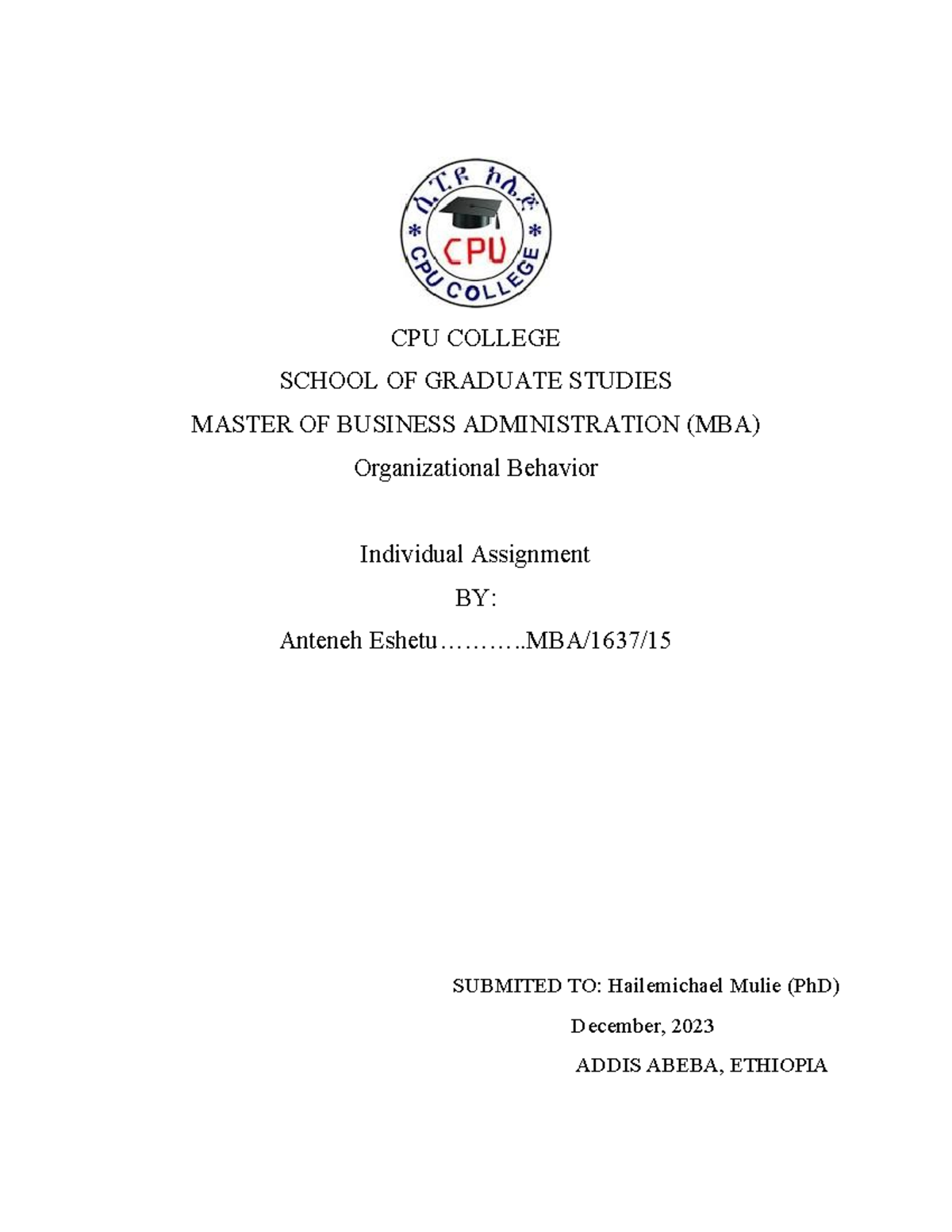 The implication of individual and group behavior - CPU COLLEGE SCHOOL ...