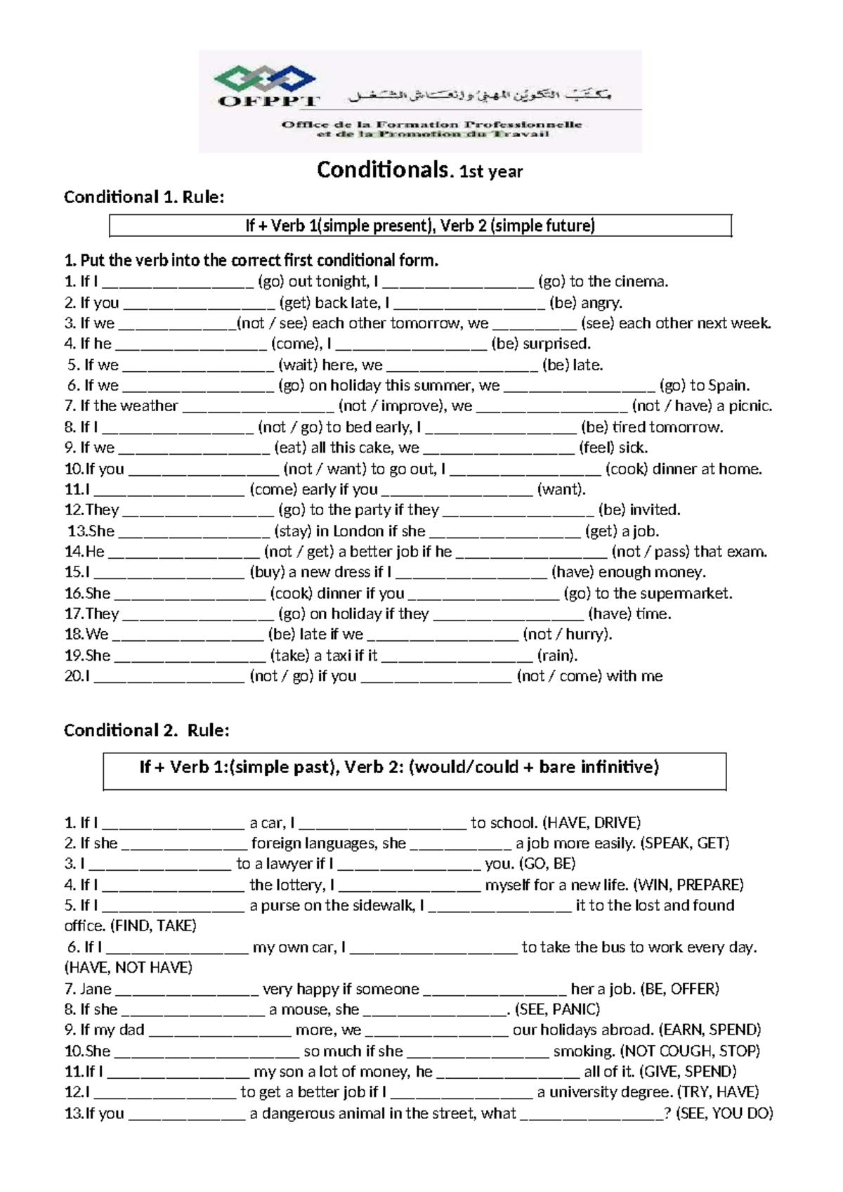 1st and 2nd conditional grammar esta - Conditionals. 1st year ...