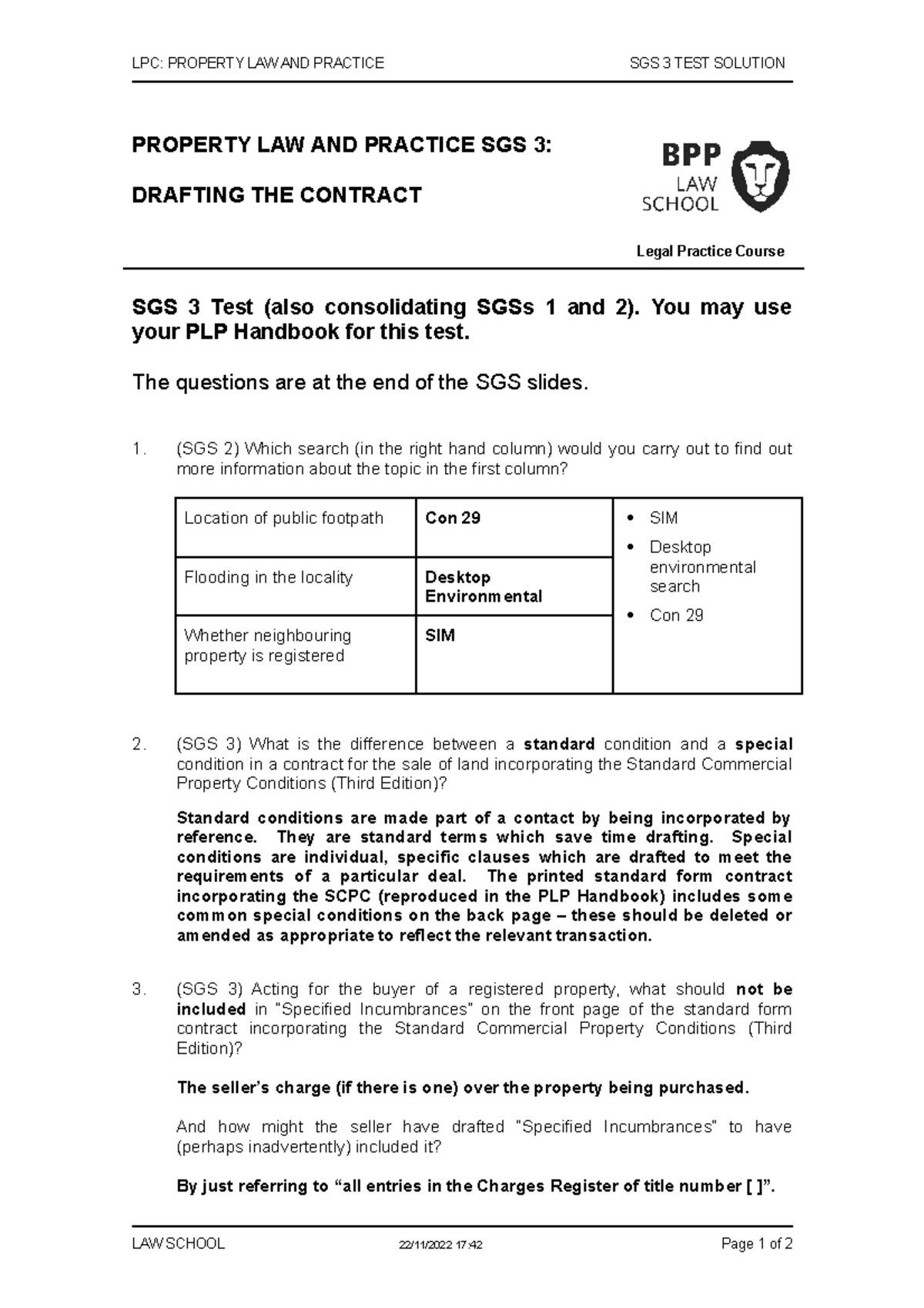 Property SGS 3 Test solution 2022-23 - LPC: PROPERTY LAW AND PRACTICE ...