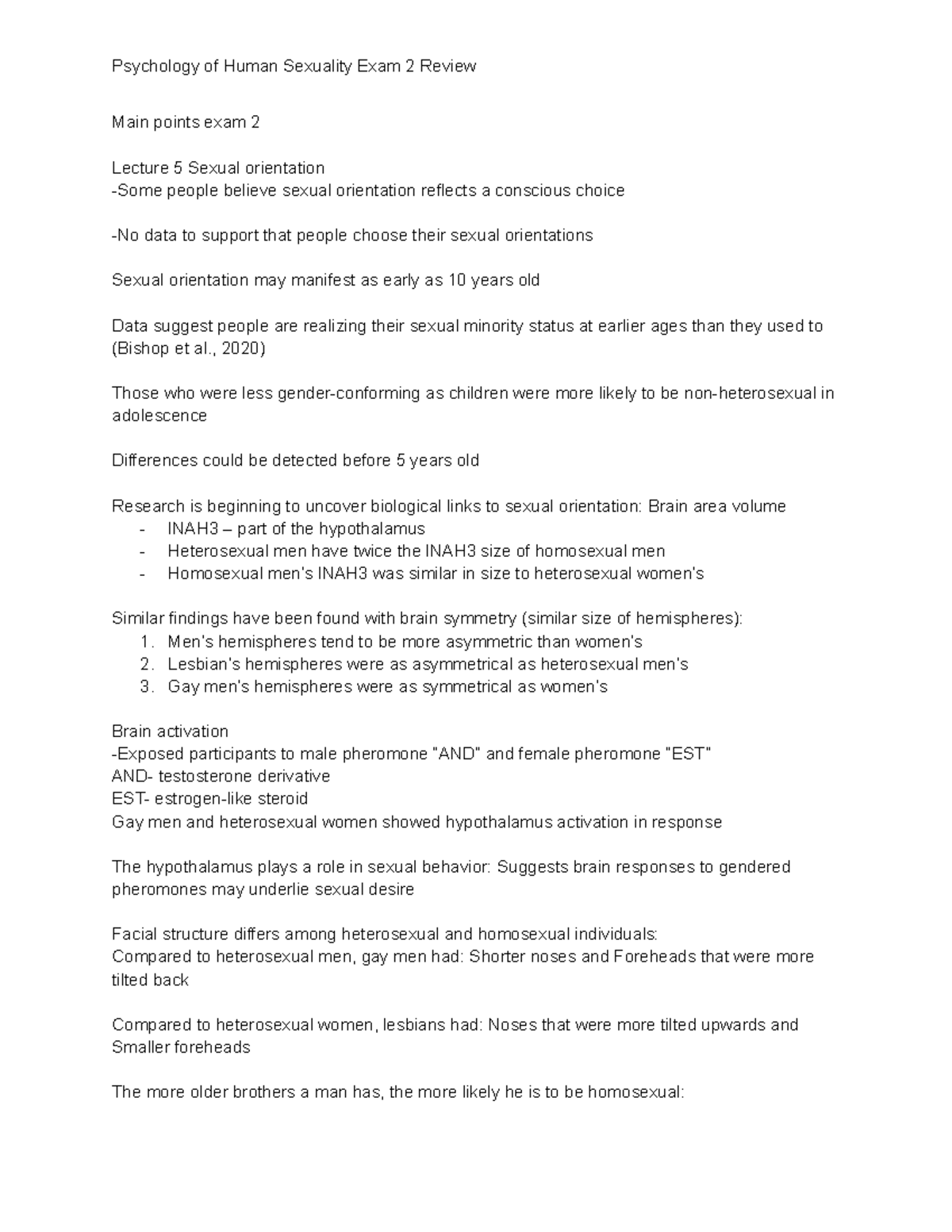 Psychology of Human Sexuality Exam 2 Review - Main points exam 2 ...