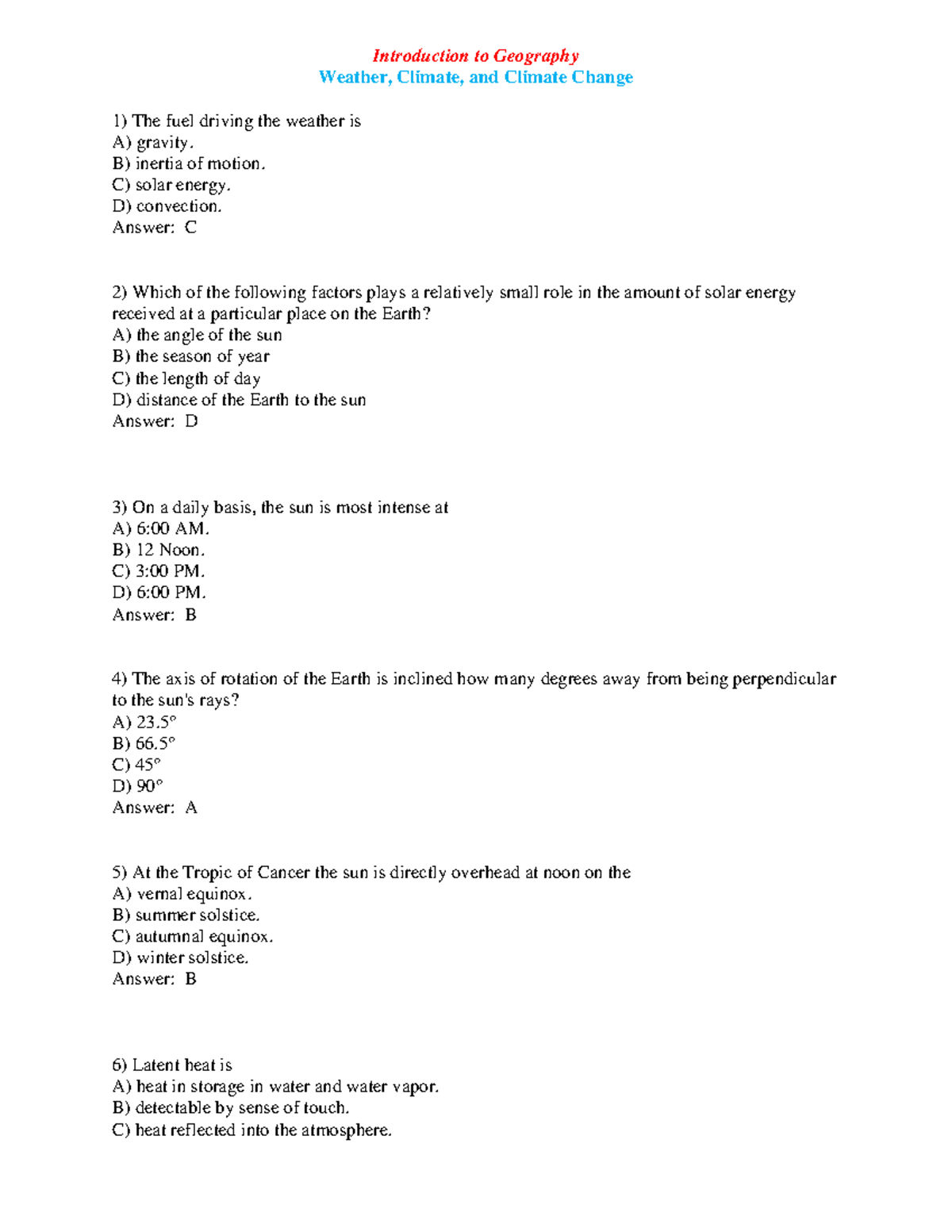 Introduction to Contemporary Geography Weather Climate and Climate ...