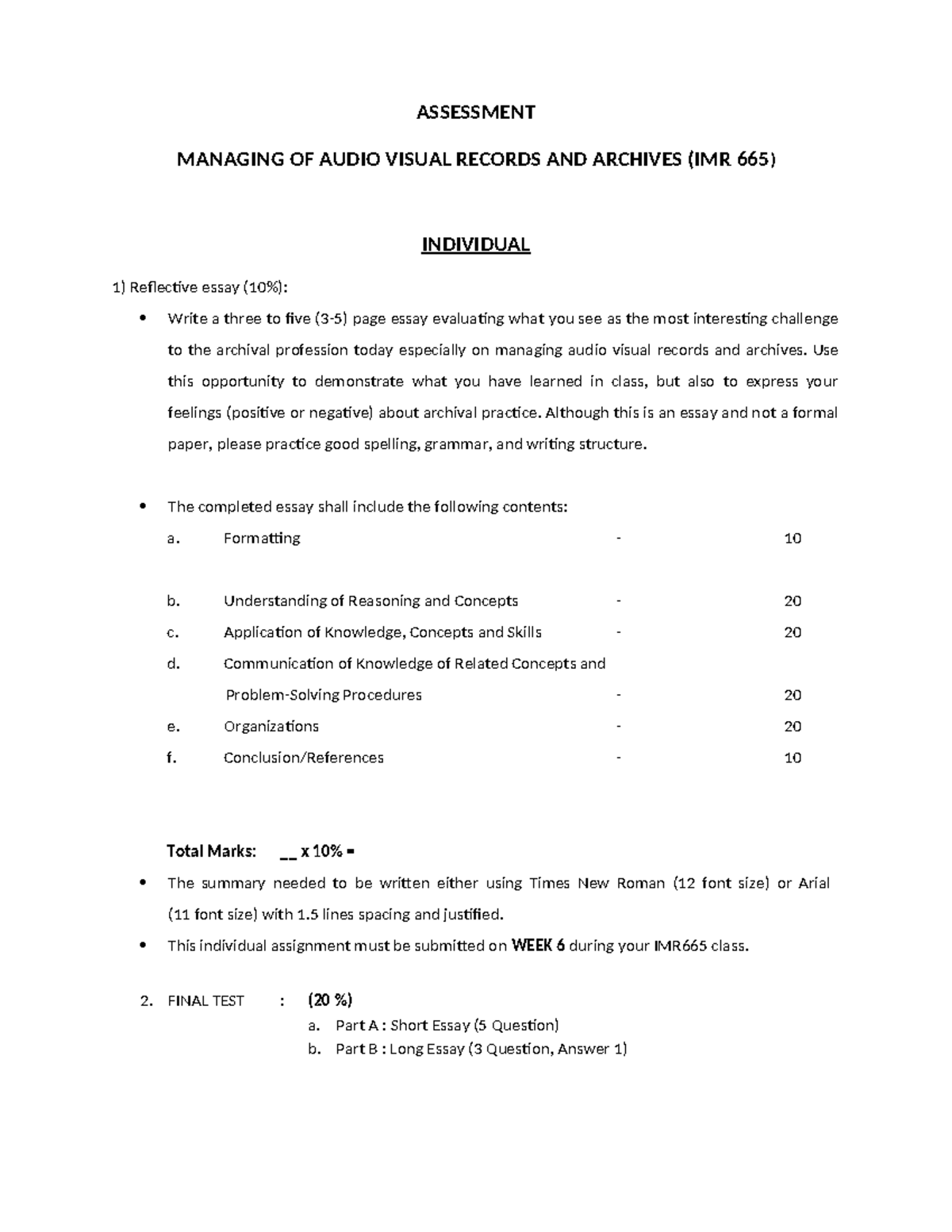 Assessment IMR 665 Oct 2020 Feb 2021 - ASSESSMENT MANAGING OF AUDIO ...