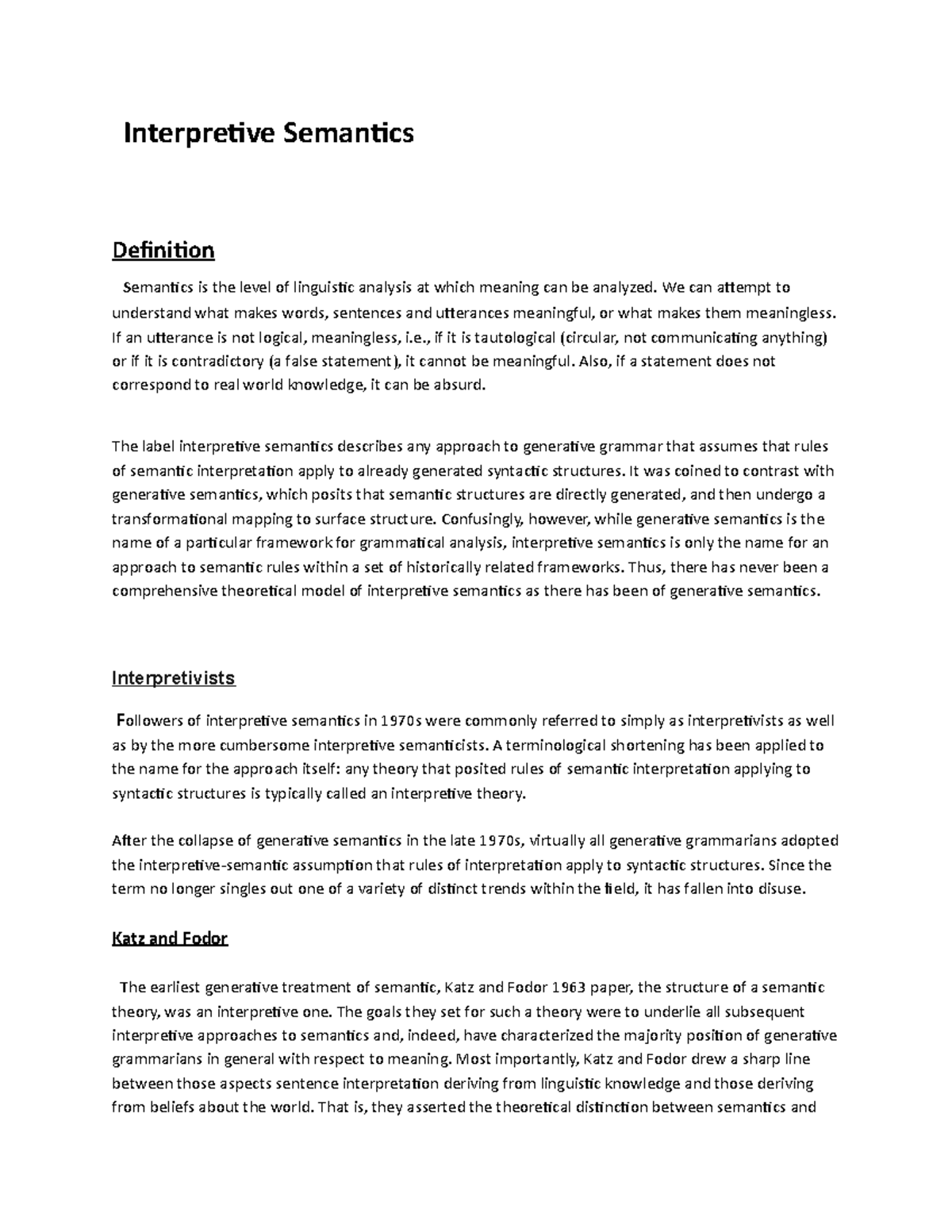 Interpretive Semantics - Interpretive Semantics Definition Semantics is ...