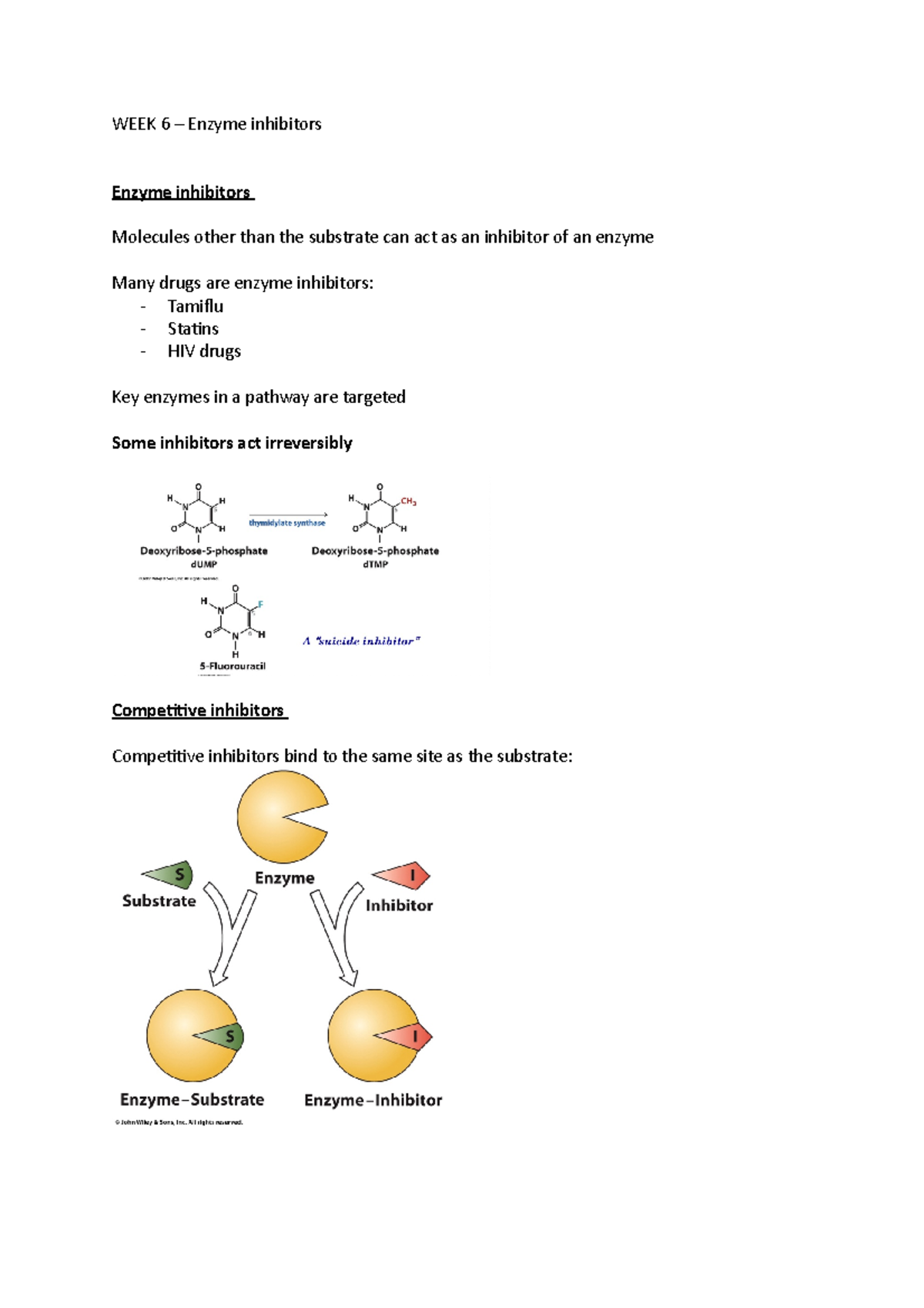 Enzyme inhibitors notes - WEEK 6 – Enzyme inhibitors Enzyme inhibitors ...