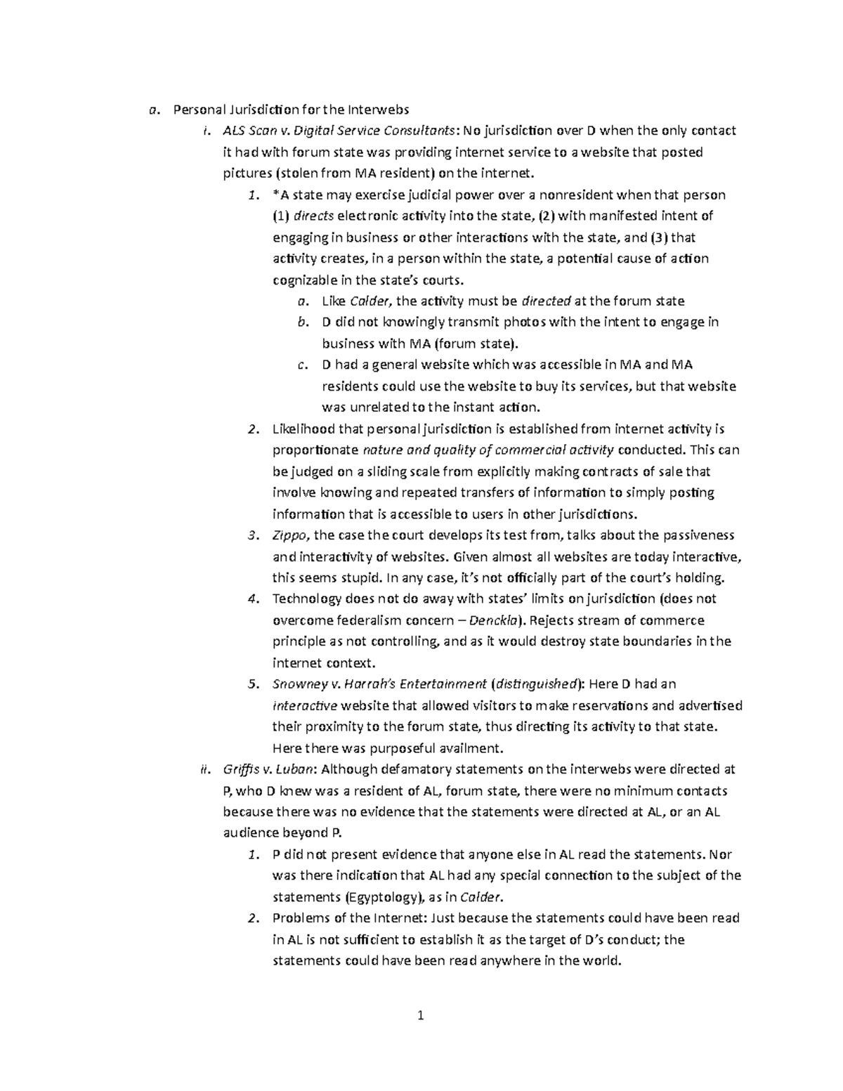 Civil Procedure Law Outline - 3 - a. Personal Jurisdiction for the ...