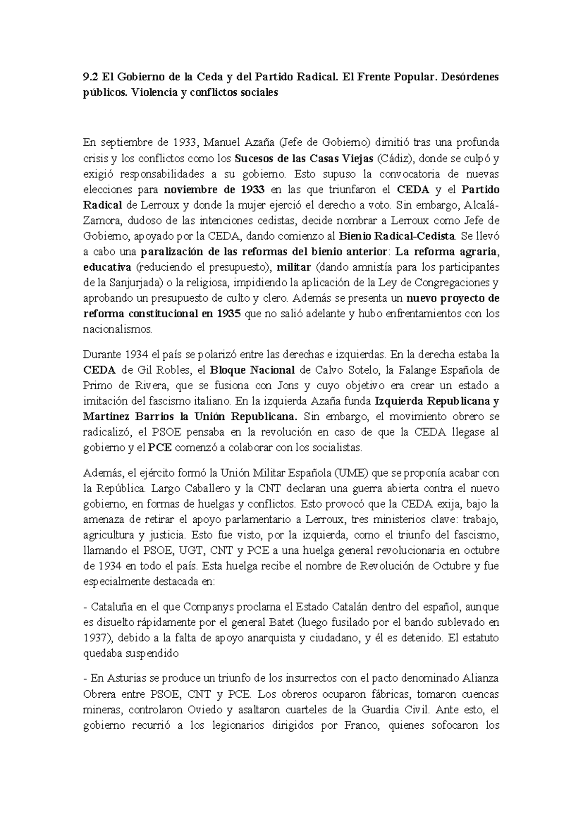 Temario Historia Parcial 6 - 9 El Gobierno de la Ceda y del Partido ...