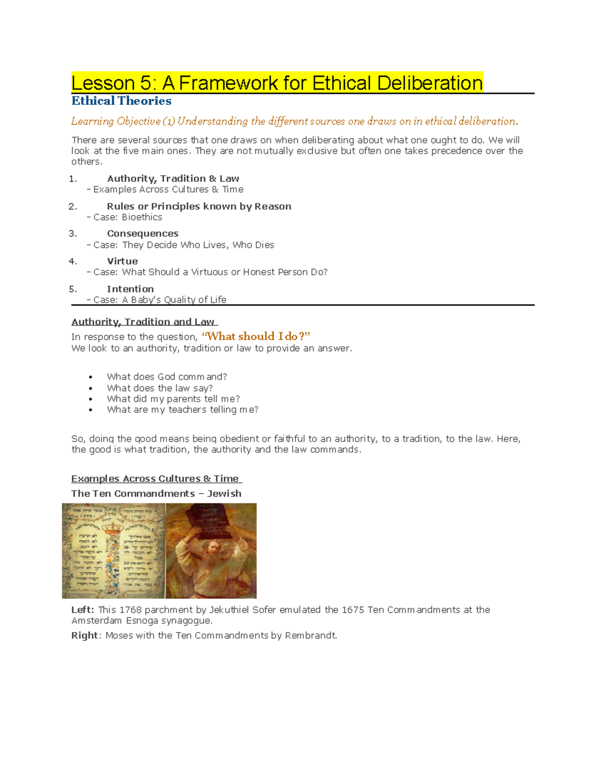 THEO 204 Notes - QUIZ 2 (5678) - Lesson 5: A Framework for Ethical ...