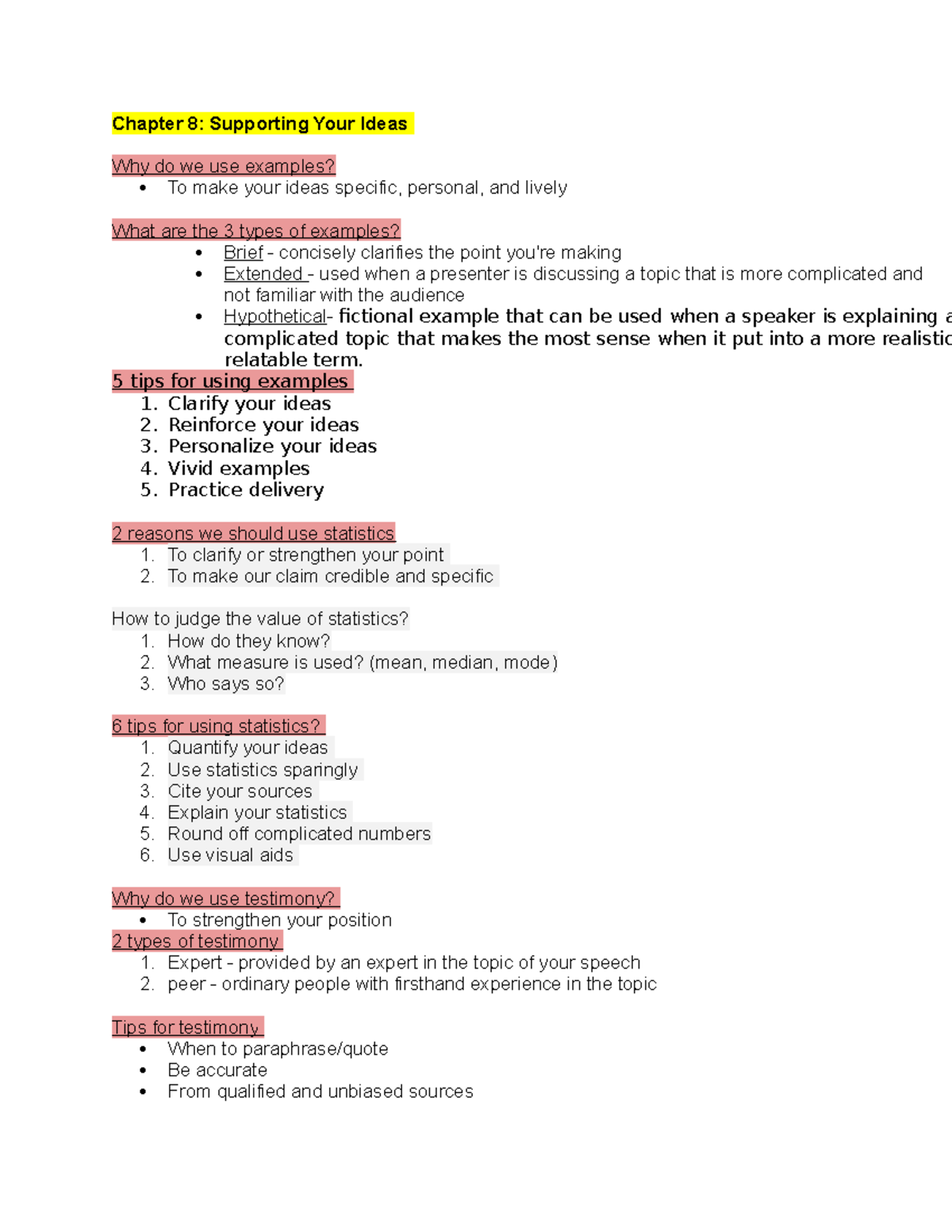 Public Speaking Review p.2 - Chapter 8: Supporting Your Ideas Why do we ...