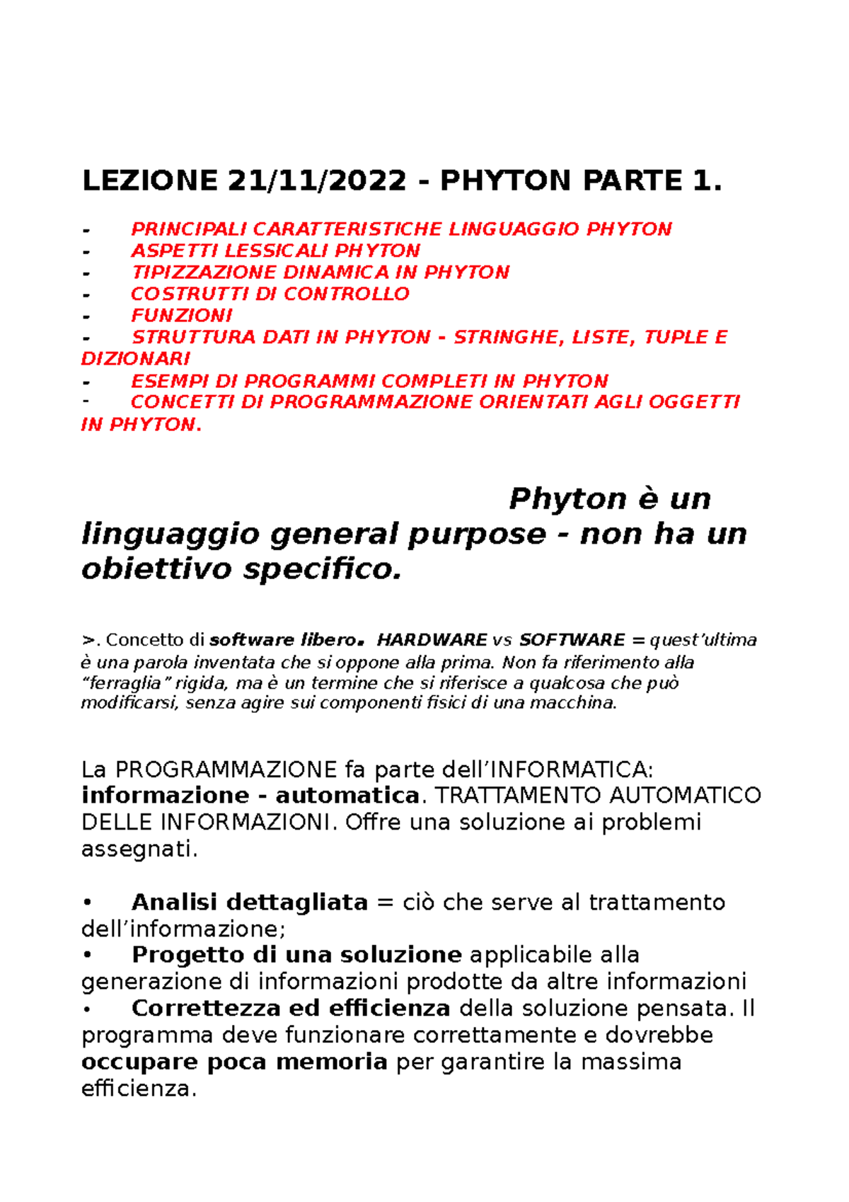 Phyton - Lezione introduttiva al linguaggio di programmazione python - LEZIONE 21/11/2022 ...