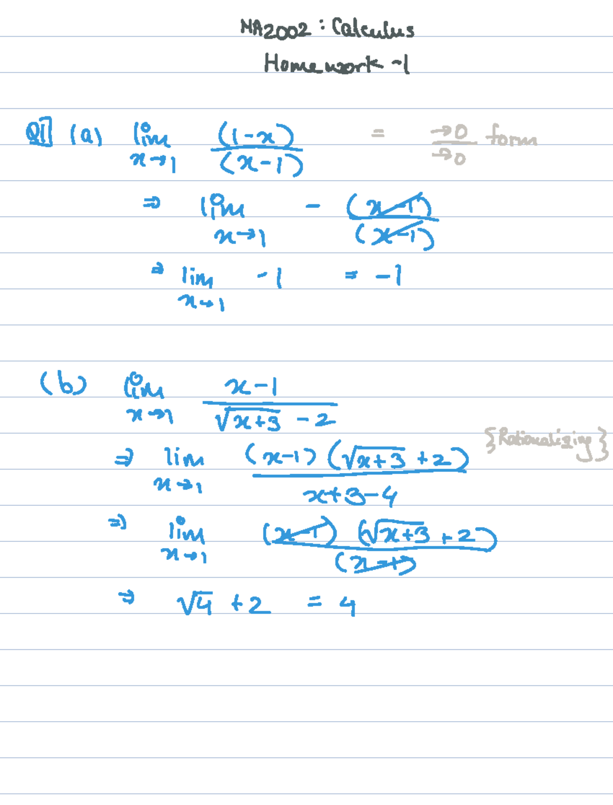 MA2002 HW1 - MA 2002 Calculus Homework I at king 4m form like 43 him I 1 Ib Ema IIT n n gg - Studocu