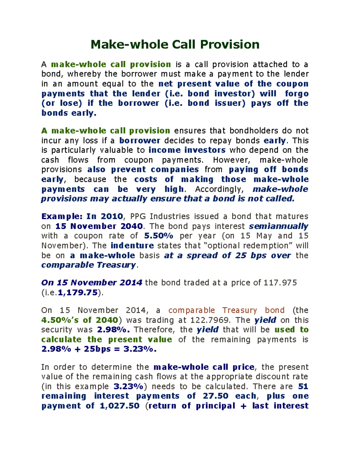 Make Whole - fixed income securities - Make-whole Call Provision A make ...