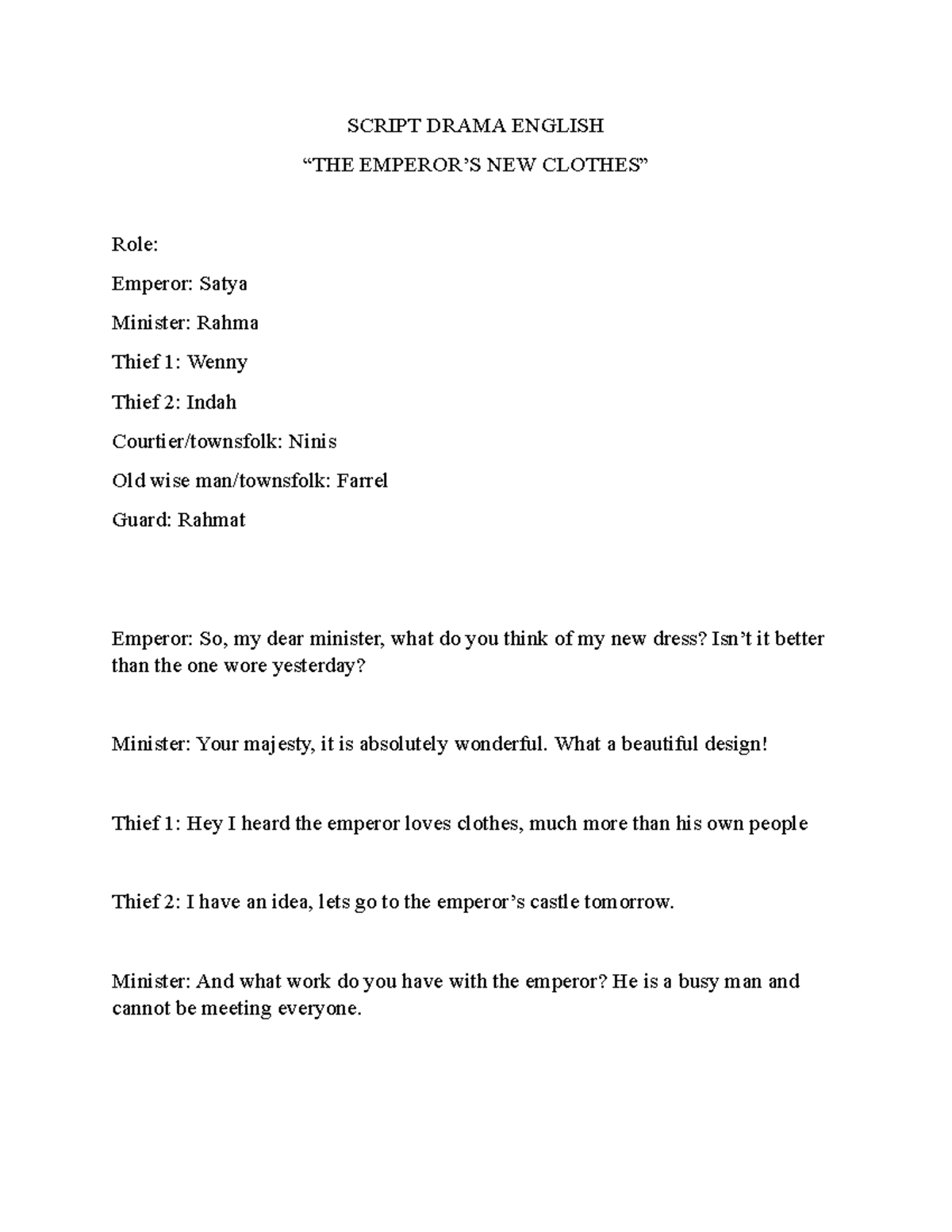 Script english drama - Lol - “THE EMPEROR’S NEW CLOTHES”SCRIPT DRAMA ...
