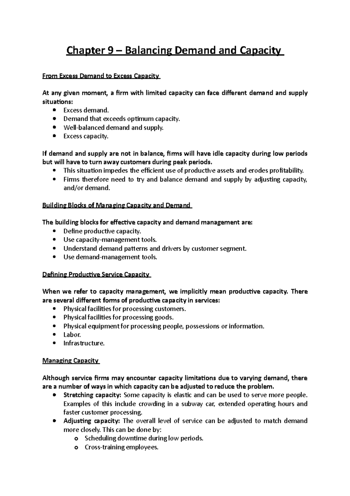Chapter 9 - Balancing Demand and Capacity - Chapter 9 – Balancing ...