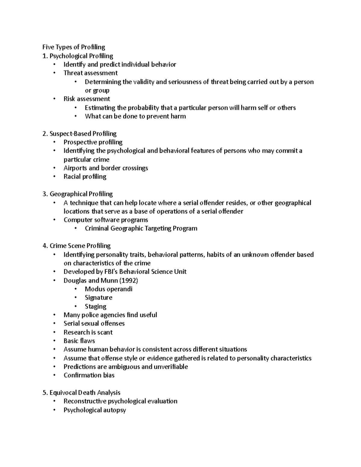 Ch. 9 & 10 (Psych 207) Part 3 - Five Types of Profiling Psychological ...