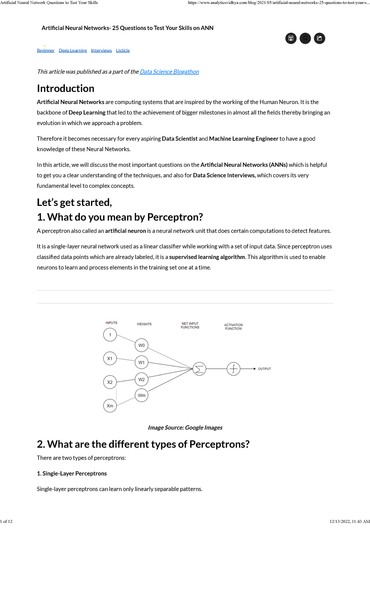 Artificial Neural Network Questions to Test Your Skills - Home CHIRAG ...