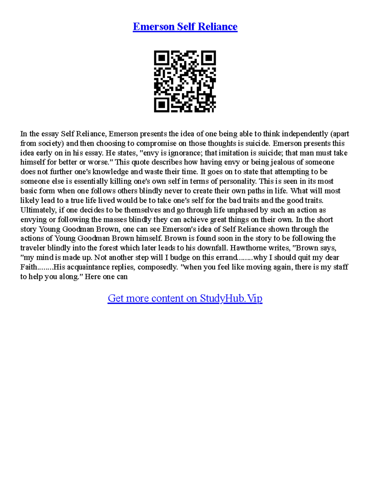 Emerson Essay Self Reliance - Emerson Self Reliance In the essay Self ...