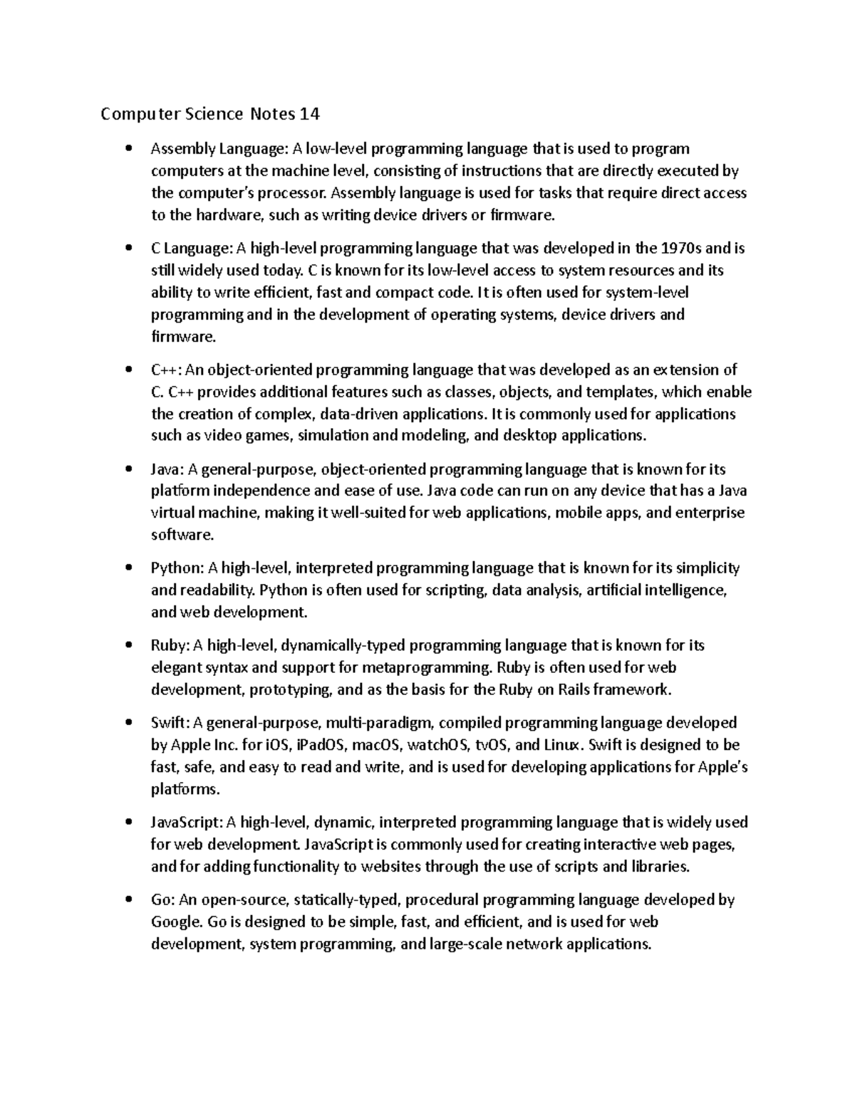 Computer Science Notes 14 - Assembly language is used for tasks that ...