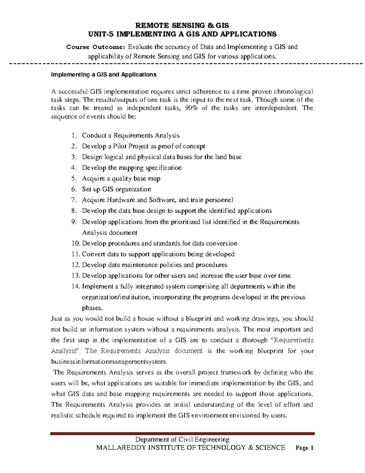UNIT -5 Implementing A GIS AND Applications - UNIT-5 IMPLEMENTING A GIS ...