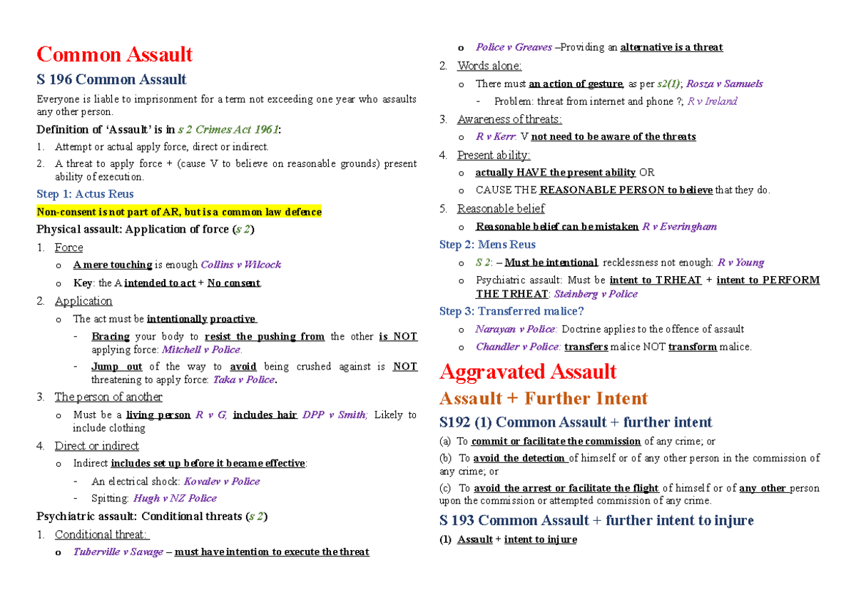 Combine - criminal law - Common Assault S 196 Common Assault Everyone ...