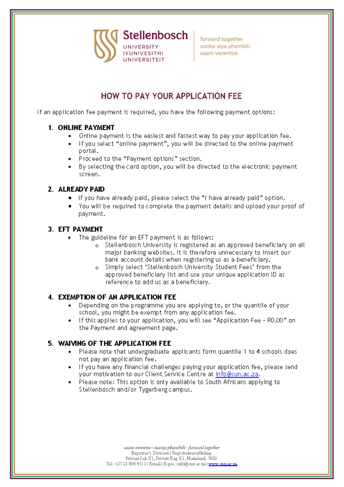 How to pay your application fee 2025 - Registrar’s Division ...