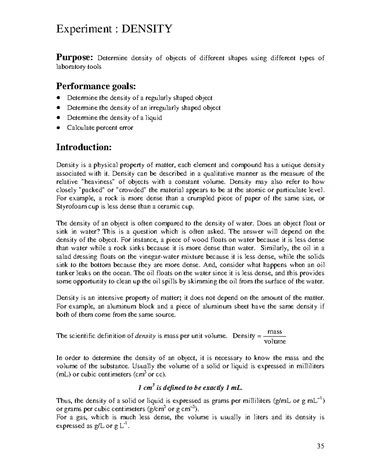 Density Lab Handout - CHEM 1405 - Studocu
