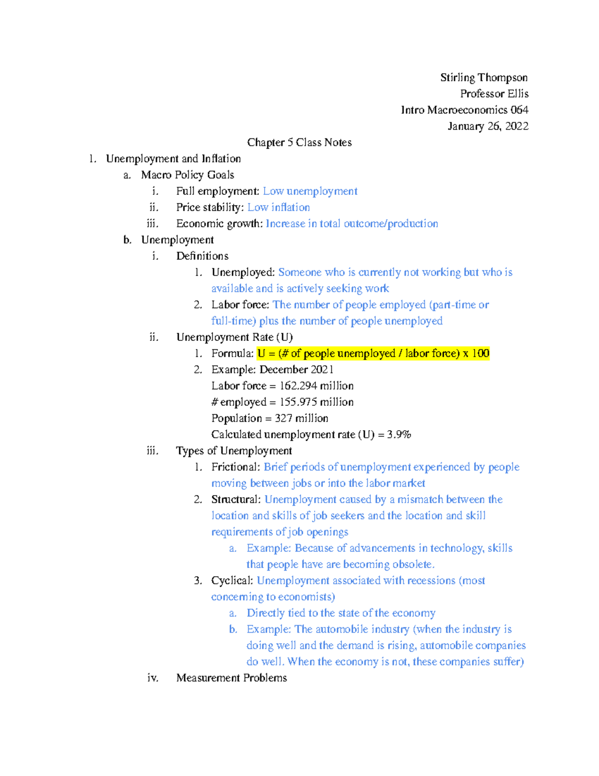 Chapter 5 Class Notes Intro Macroeconomics Econ 10233 Section 064 Lecture With Professor