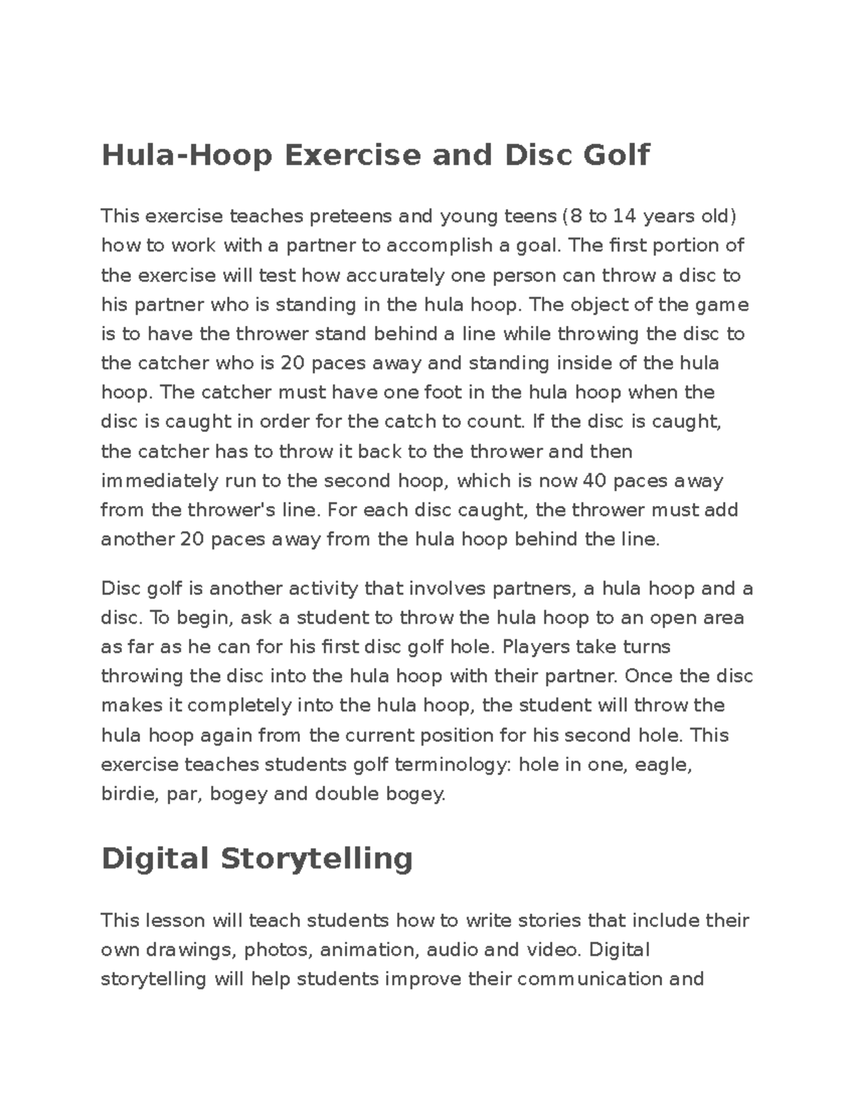 Summer lesson activites - Hula-Hoop Exercise and Disc Golf This ...