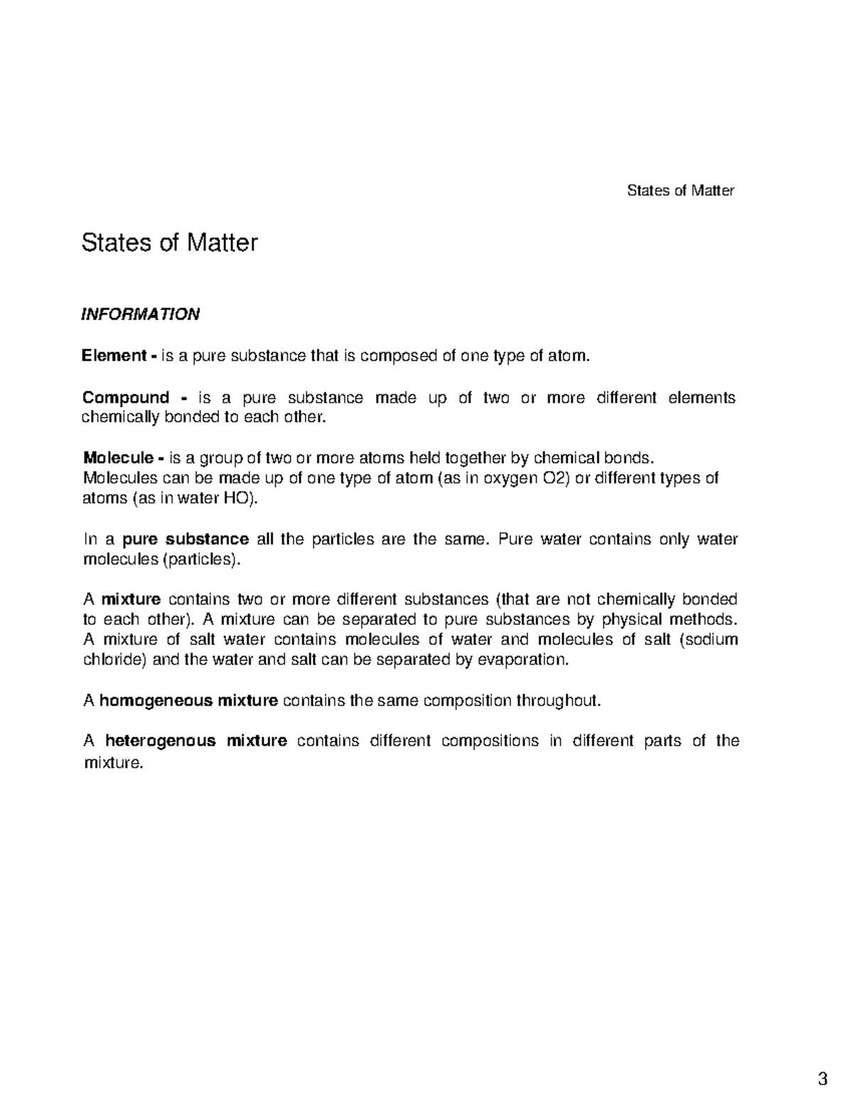 States of Matter Worksheet - Ocred - States of Matter States of Matter ...