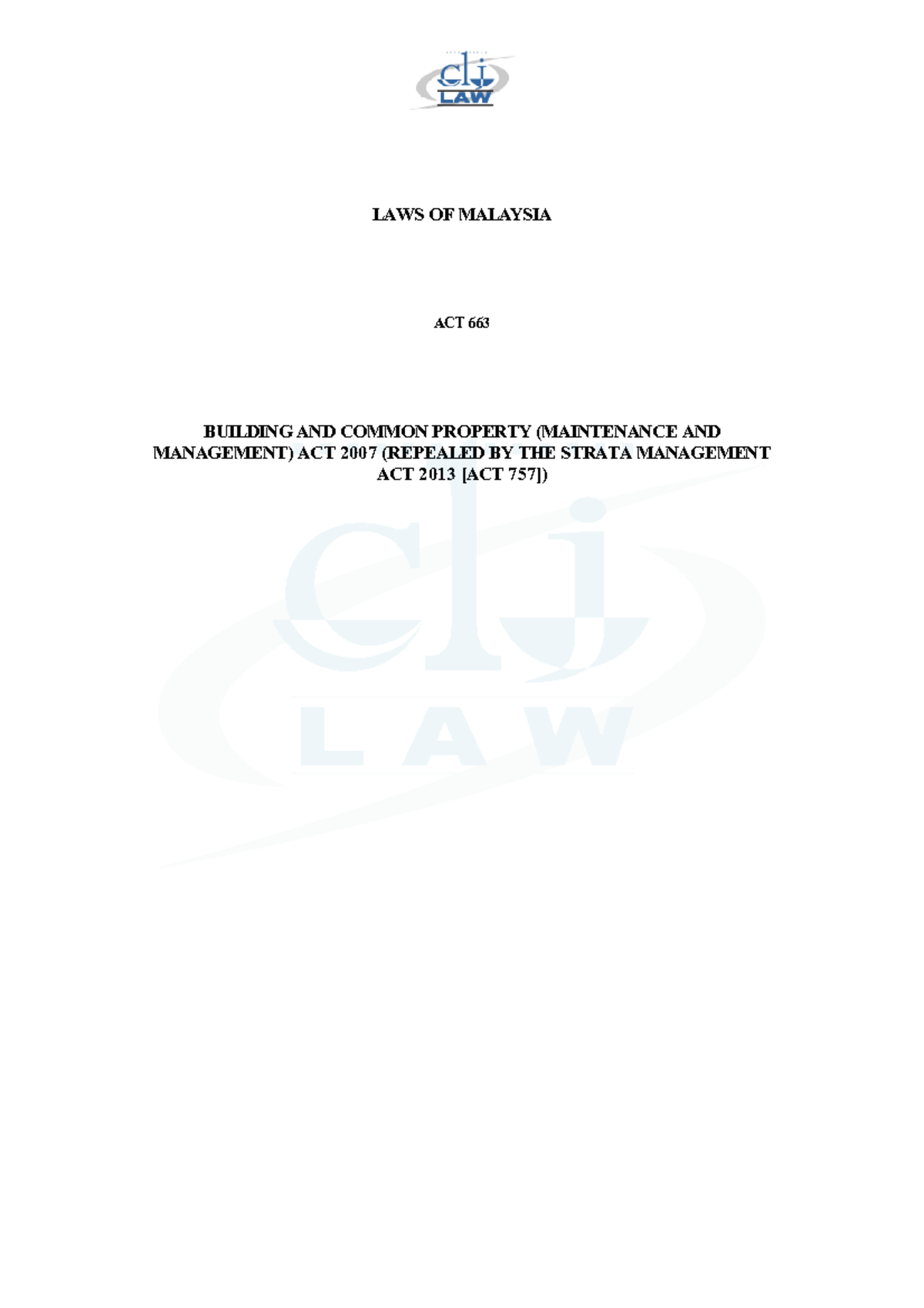 JMB Act - Related to Strata Title - LAWS OF MALAYSIA ACT 663 BUILDING ...