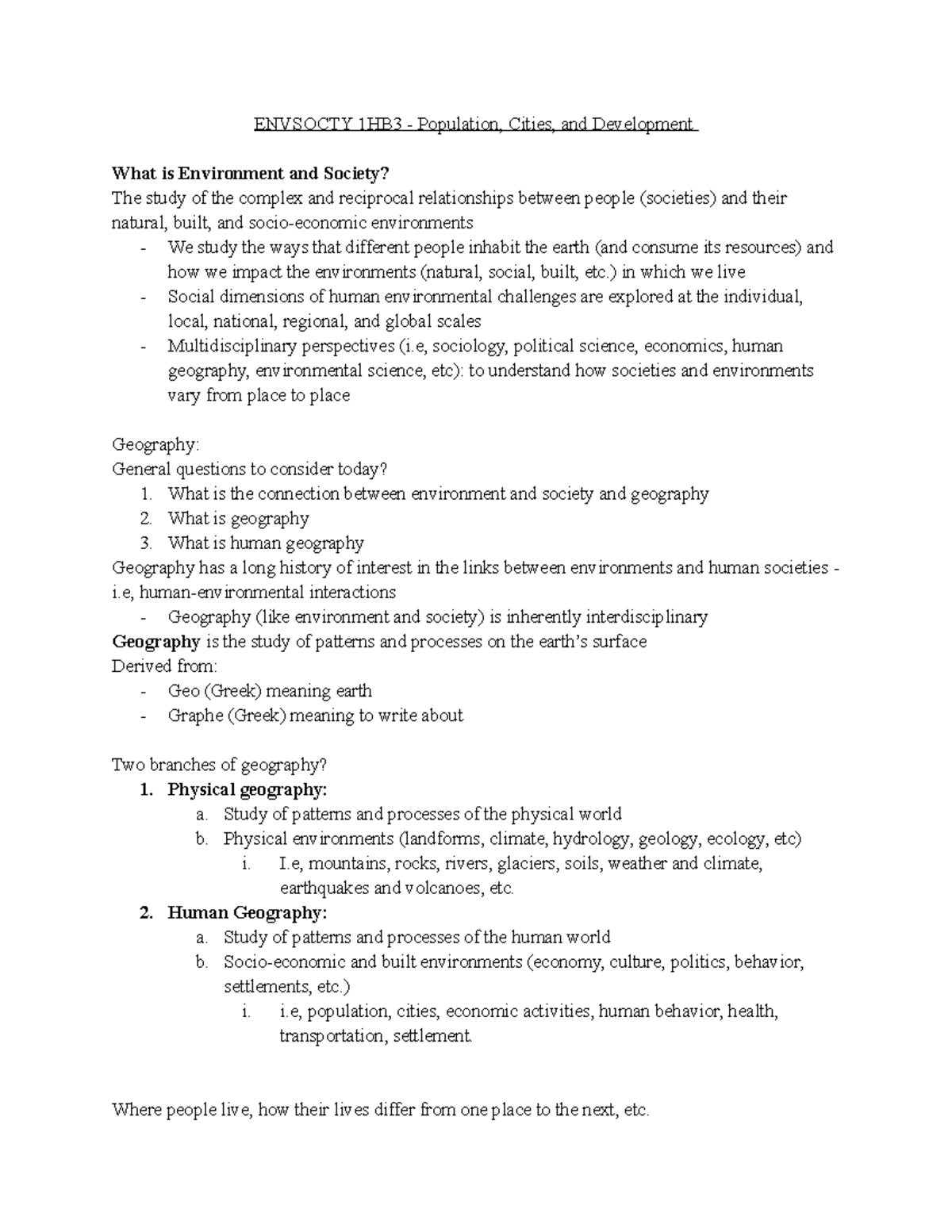 Envsocty 1HB3 - Population, Cities, and Development - ENVSOCTY 1HB3 ...