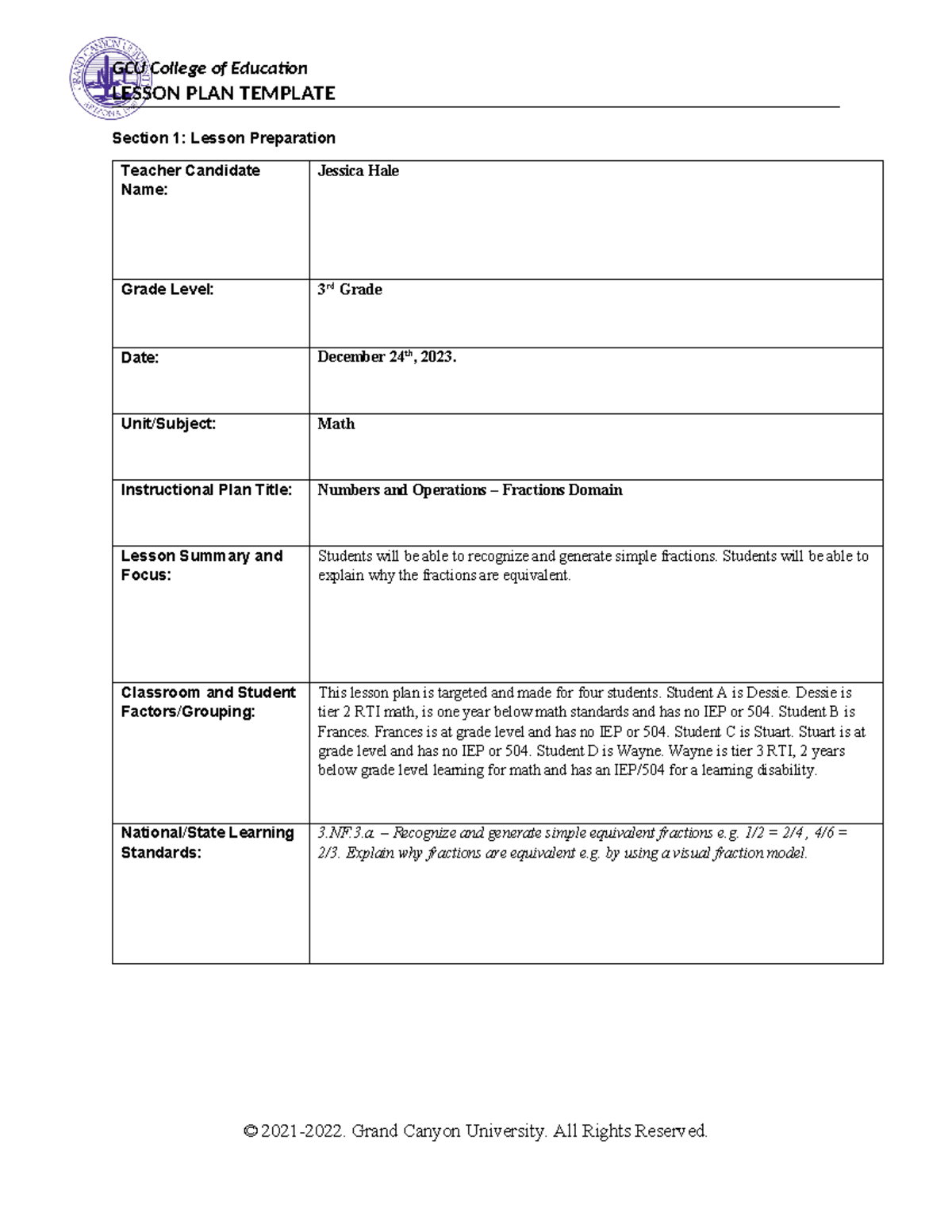 WK 4 Lesson Plan - LESSON PLAN TEMPLATE Section 1: Lesson Preparation ...