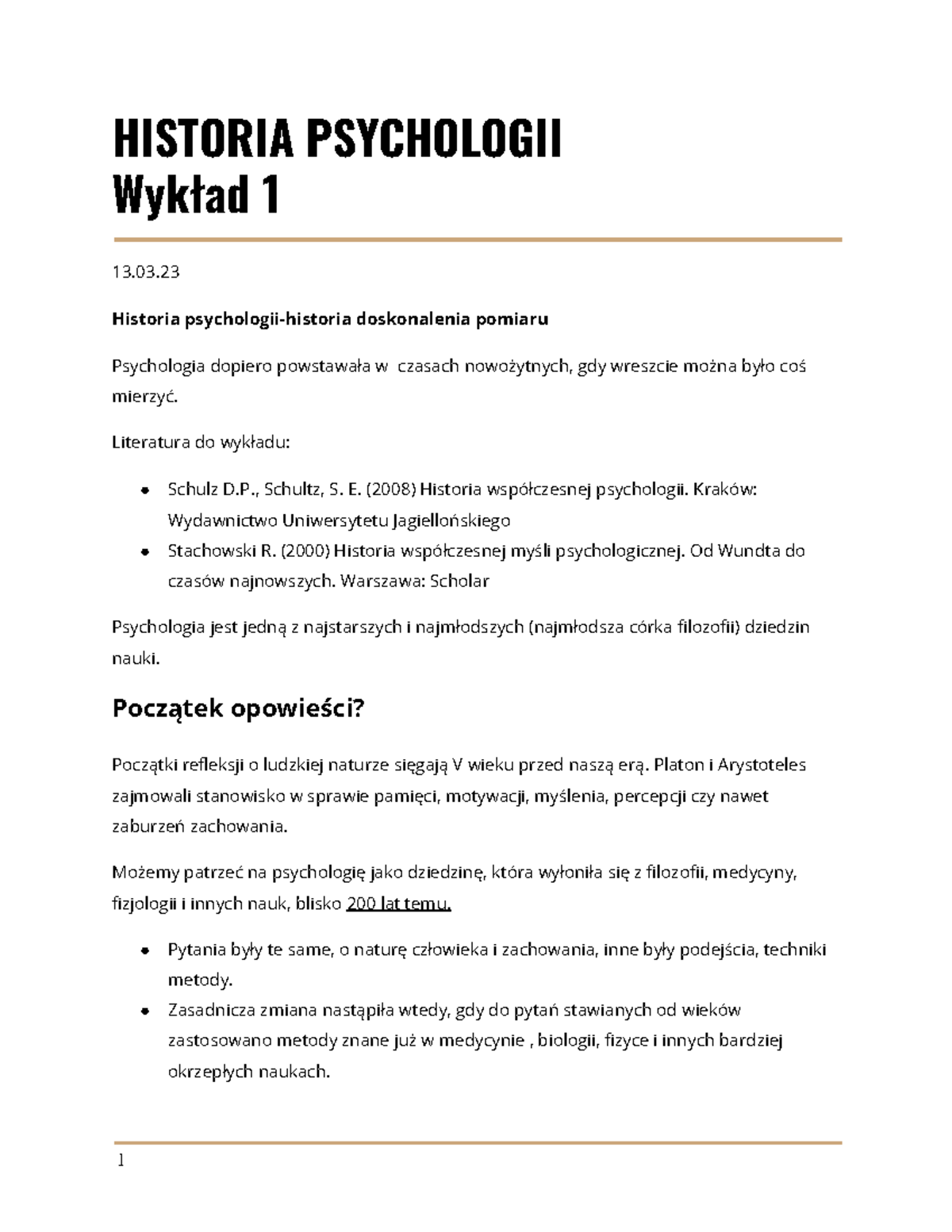 Historia psychologii - Wykład - HISTORIA PSYCHOLOGII Wykład 1 13. Historia psychologii-historia ...