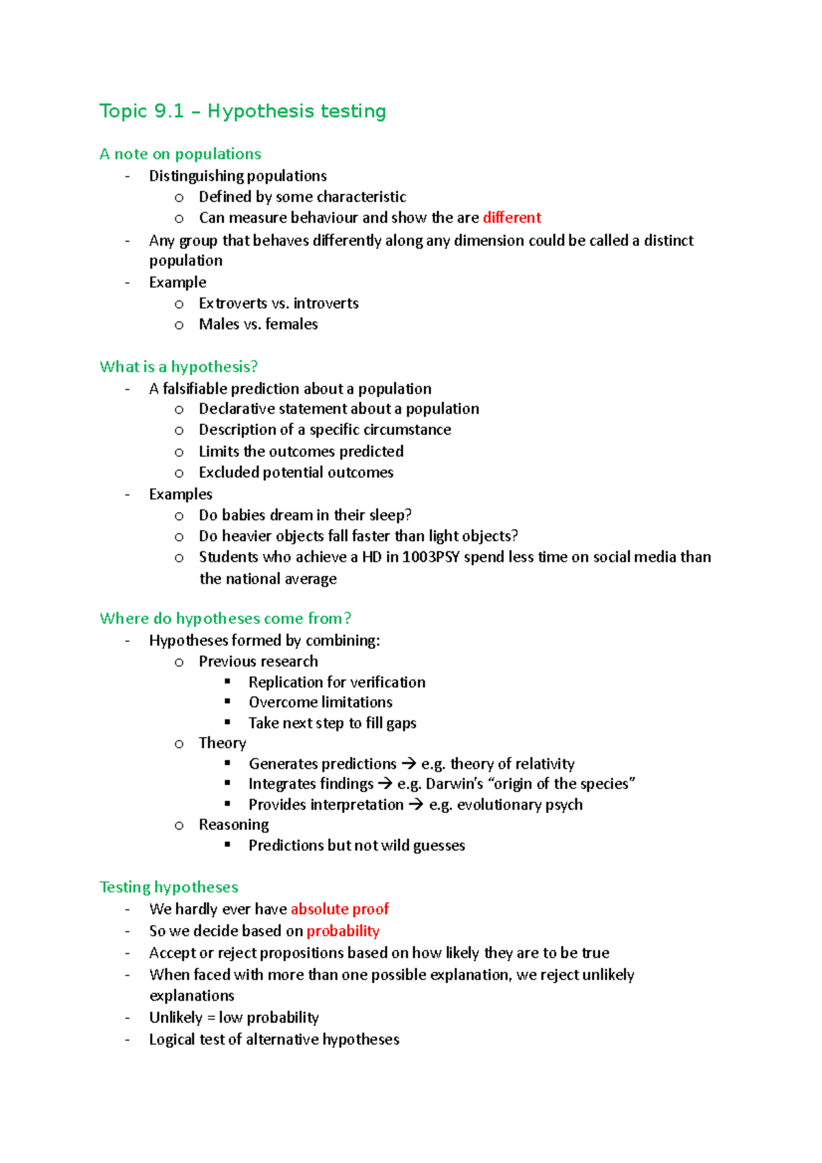 Week 9 - hypotheisis - ideas you can test - Topic 9 – Hypothesis ...