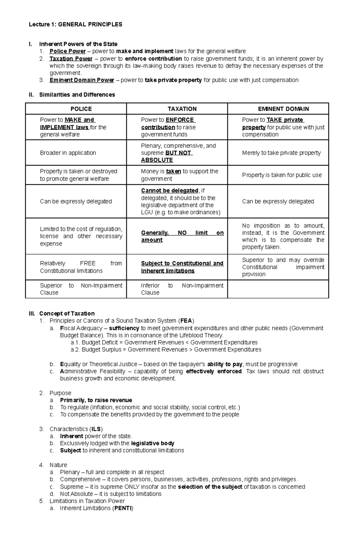 Lecture 1 - General Principles - I. Inherent Powers of the State 1 ...