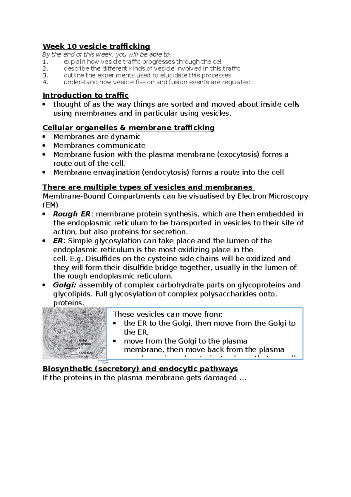 Week 10 vesicle traffic - Week 10 vesicle trafficking By the end of ...