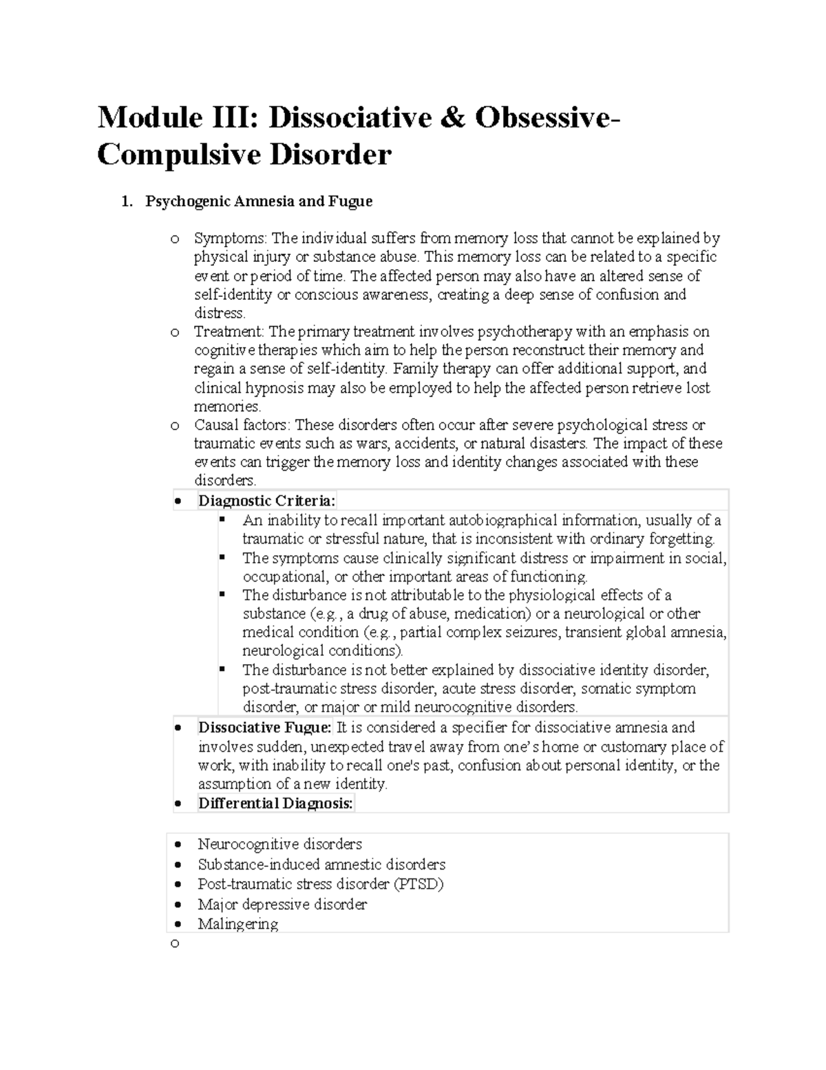 Module III Abnormal Psychology - Module III: Dissociative & Obsessive ...
