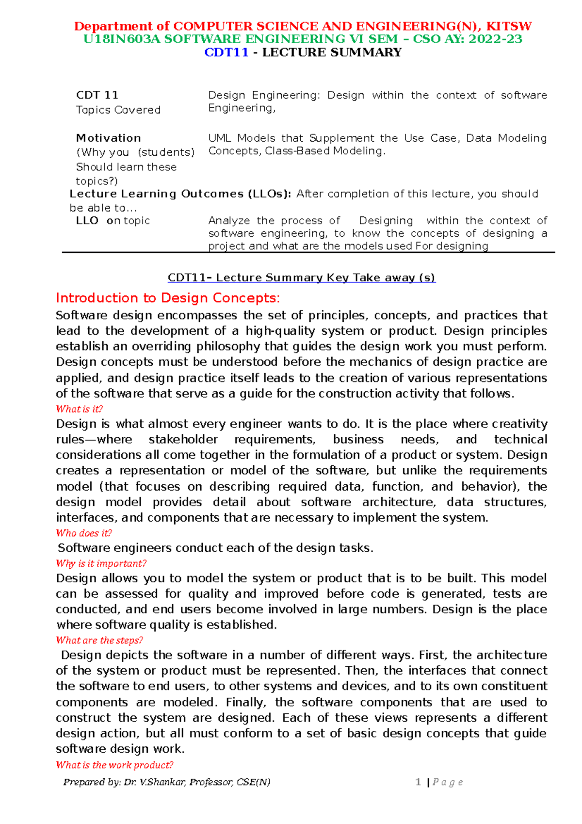 Design Engineering Design within the context of software Engineering - U18IN603A SOFTWARE - Studocu