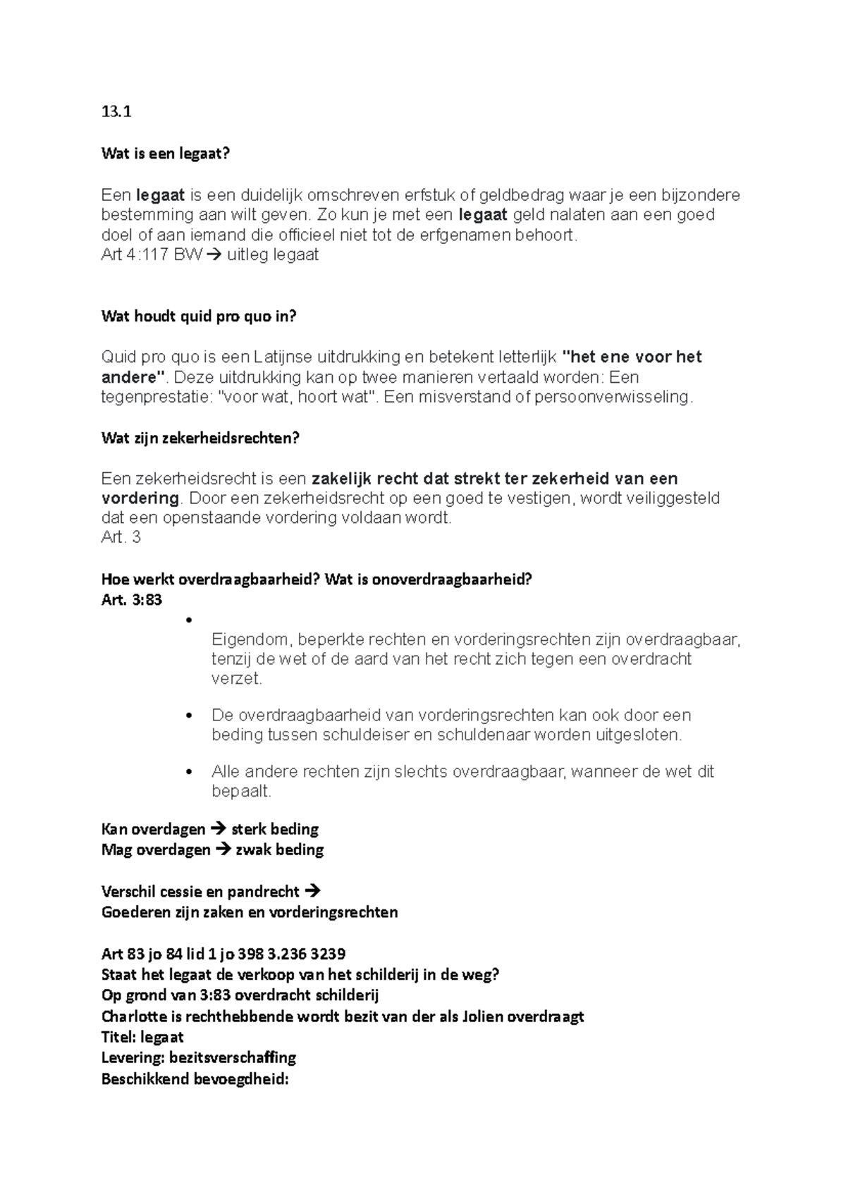 13.1 - samenvatting bijeenkomst 13.1 - 13. Wat is een legaat? Een ...