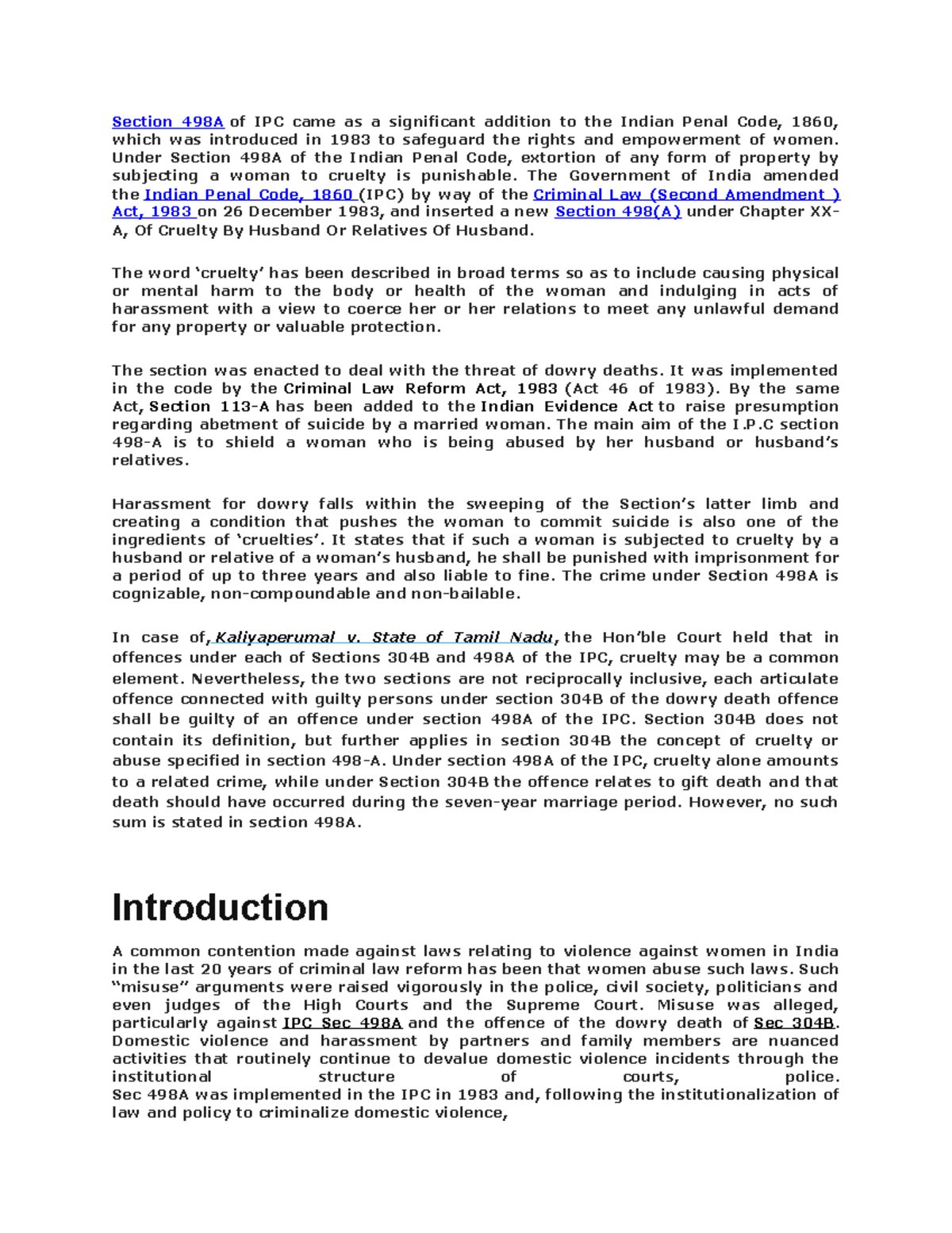 Sec 498A - Ph.D in Law - Section 498A of IPC came as a significant ...